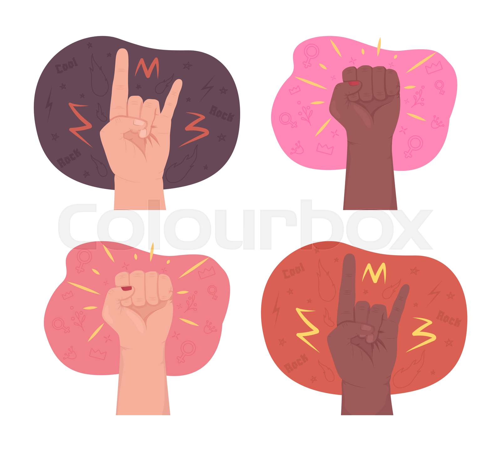 Fist symbols 2D vector isolated illustration set | Stock vector | Colourbox