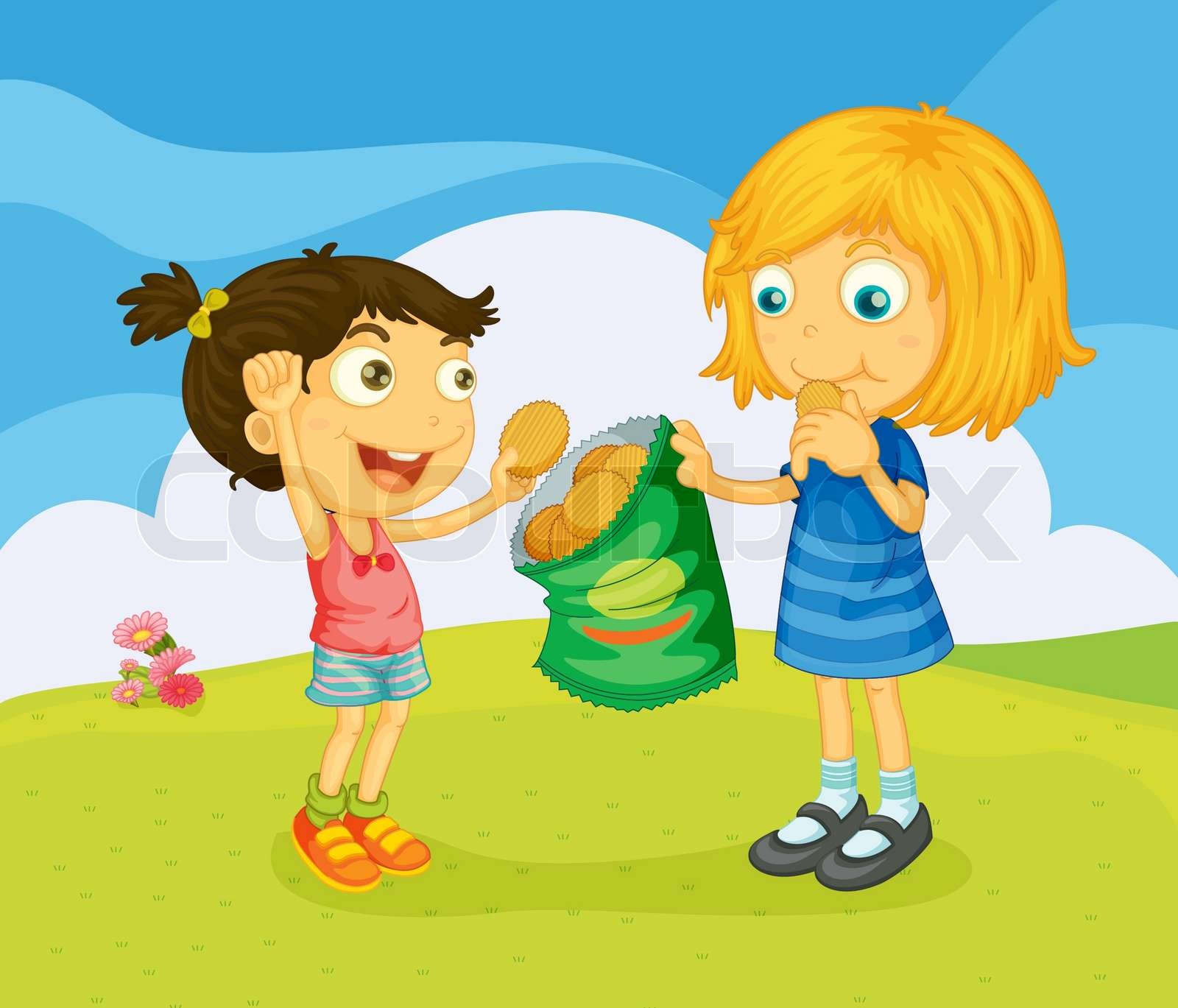 Girls eating biscuits | Stock vector | Colourbox