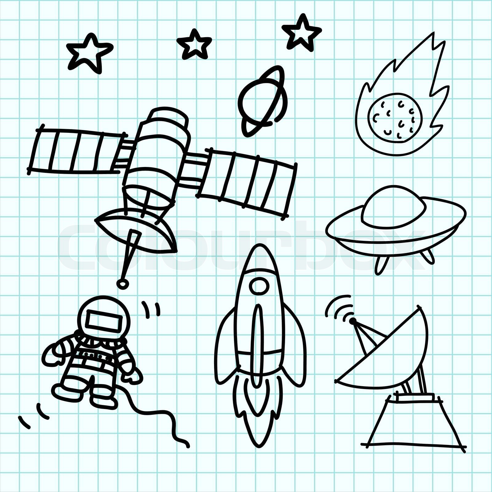 Space set hand draw ongraph paper | Stock vector | Colourbox