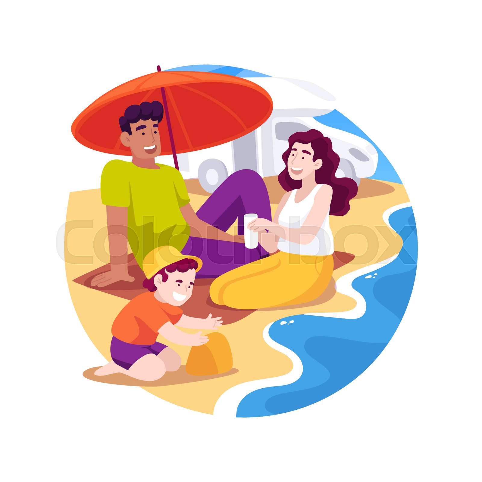 Family ride to the shore isolated cartoon vector illustration. | Stock ...