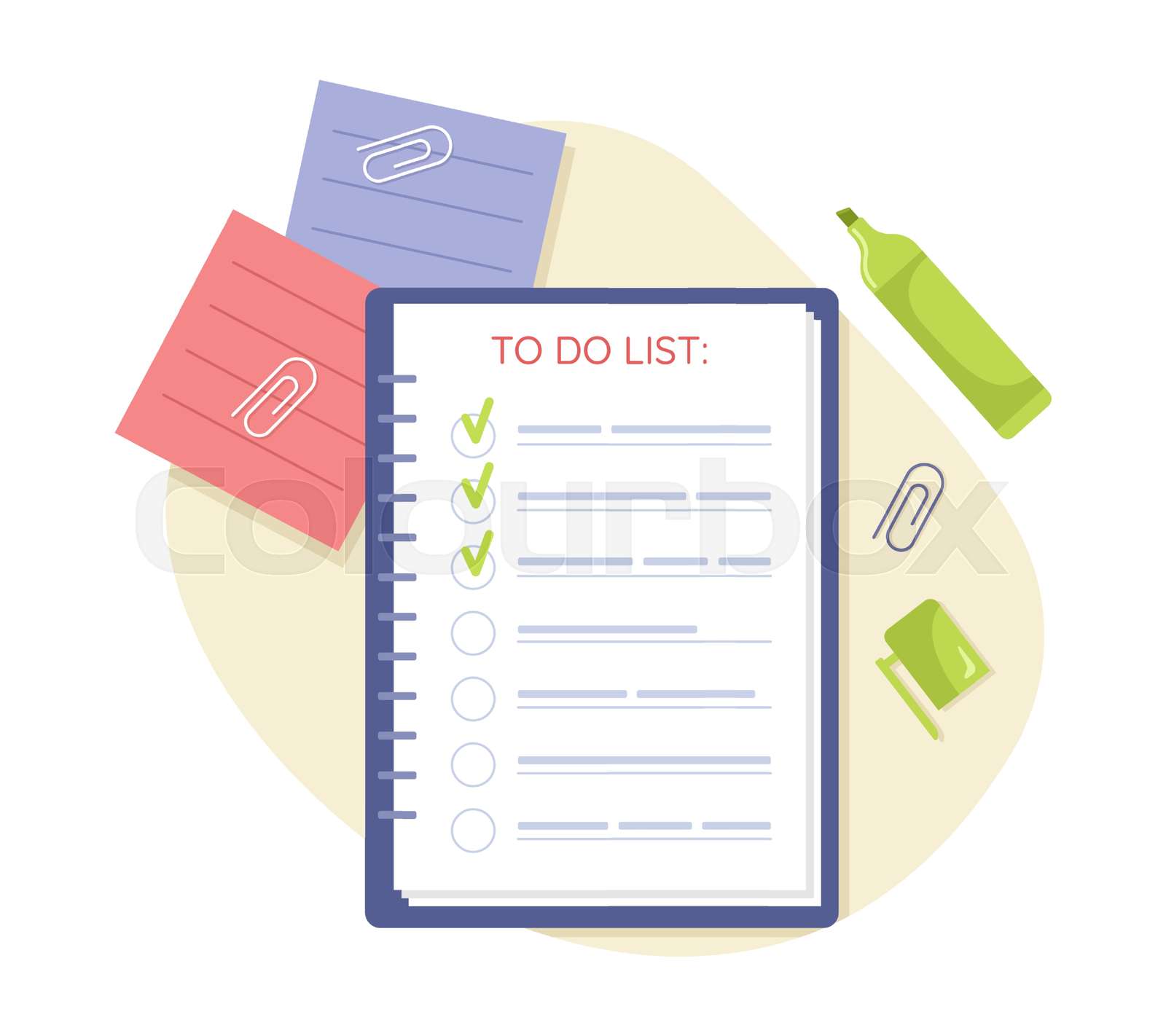 To do list and stationery 2D vector isolated illustration | Stock ...