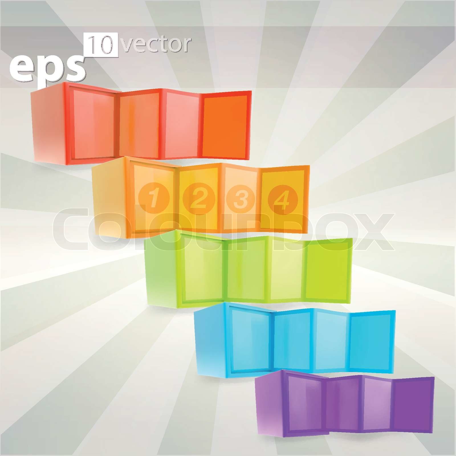 Four section horizontal box banner in five colors, eps10 vector ...