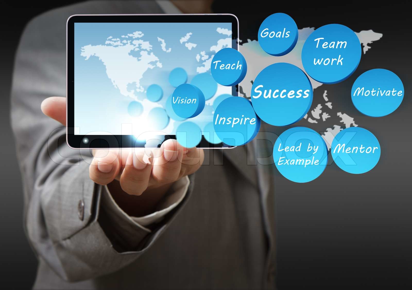 success icon diagram and tablet computer | Stock image | Colourbox