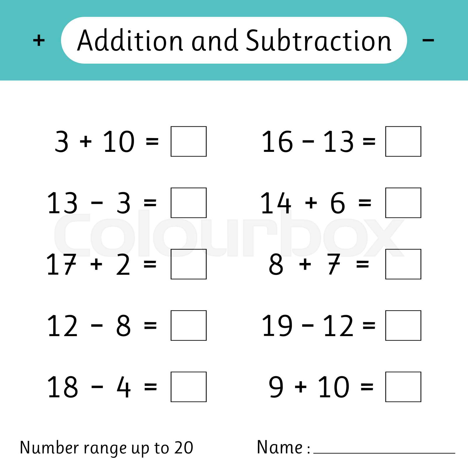 Addition and Subtraction. Number range up to 20. Math worksheet for ...