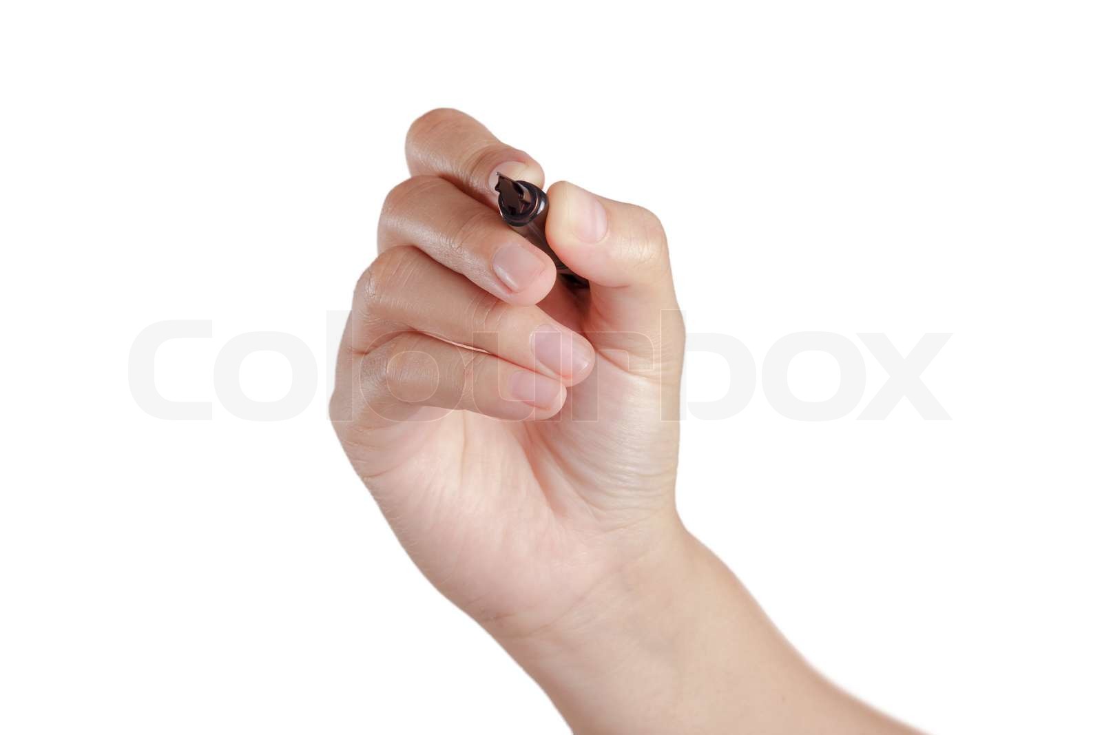 Hand mit Stift isoliert auf weiß | Stock Bild | Colourbox