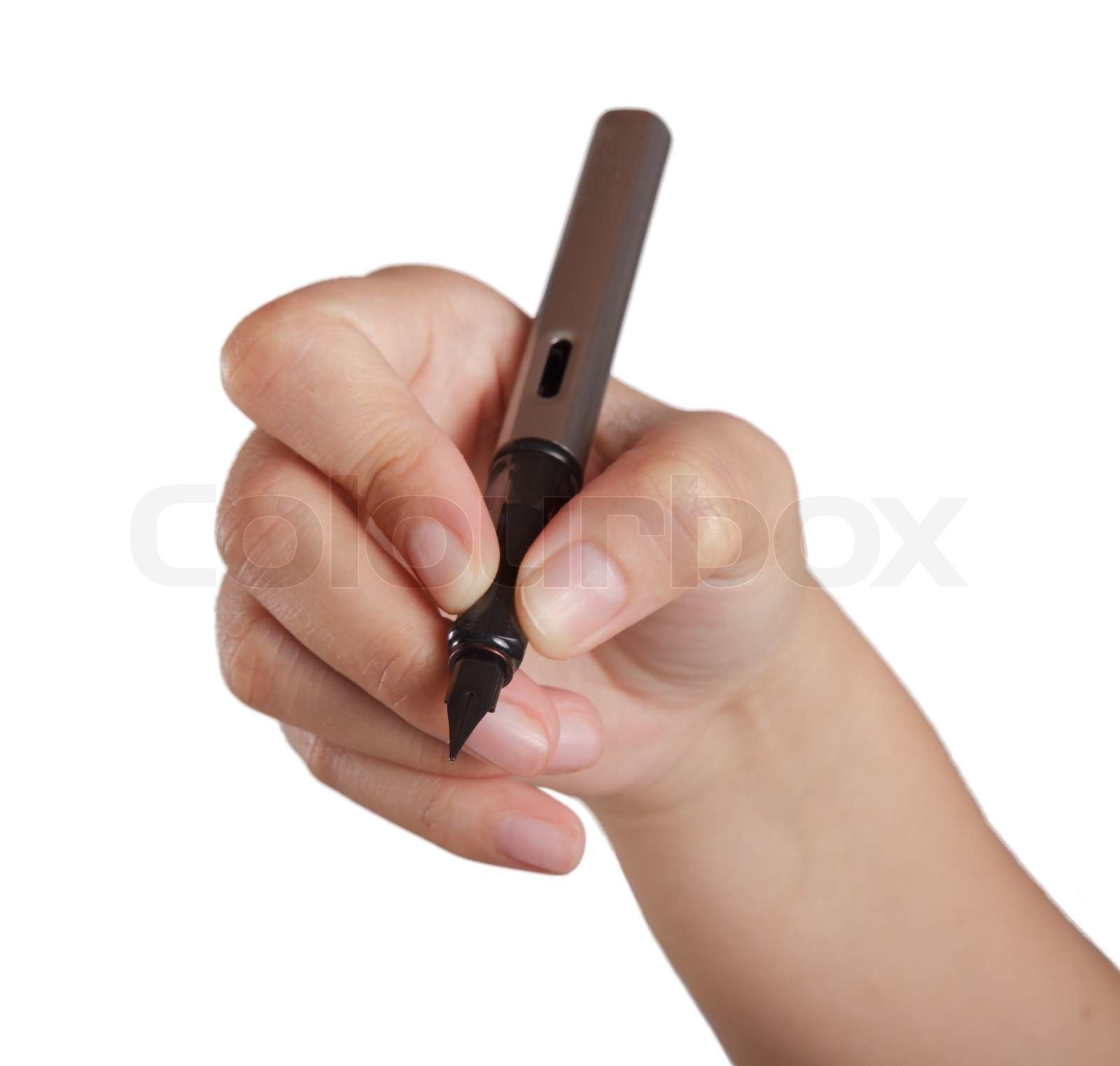 Hand mit Stift isoliert auf weiß | Stock Bild | Colourbox