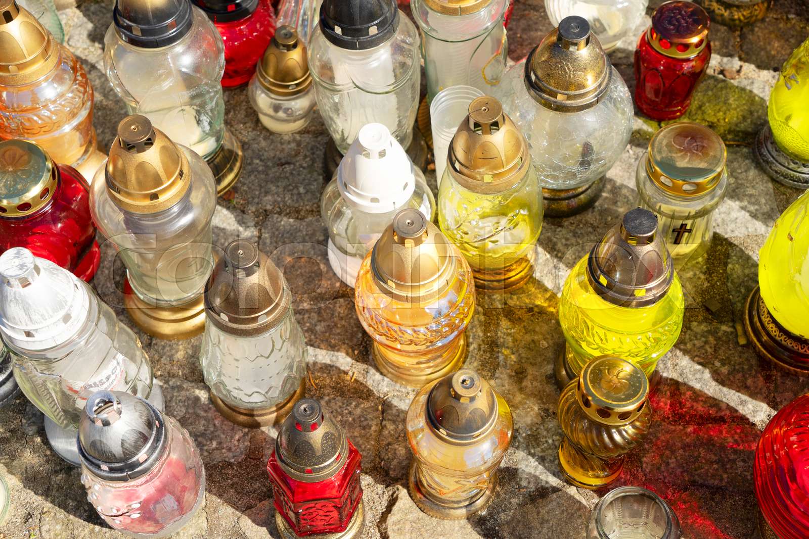 burning cemetery lanterns | Stock image | Colourbox