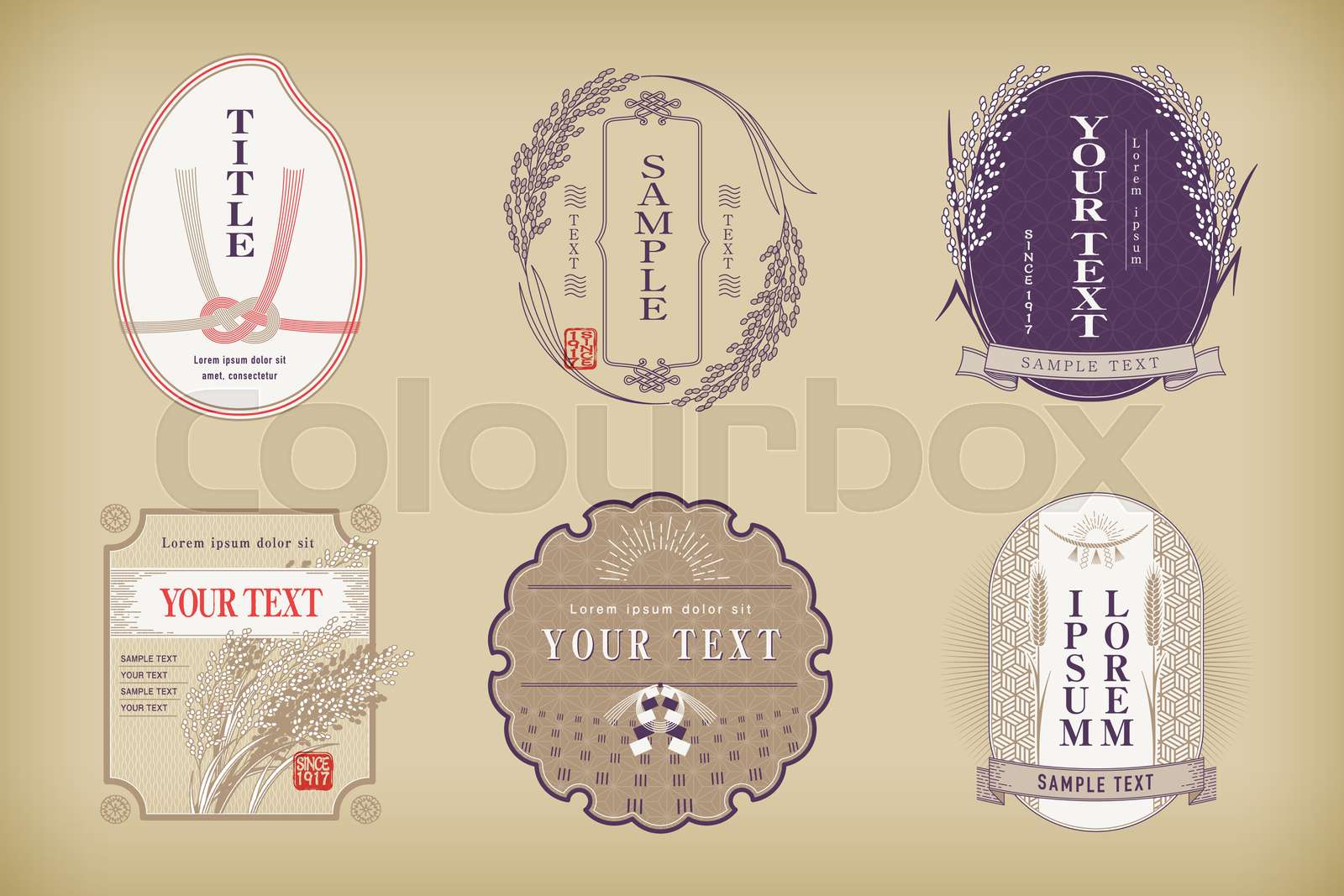 A retro design label set.rice and wheat. | Stock vector | Colourbox