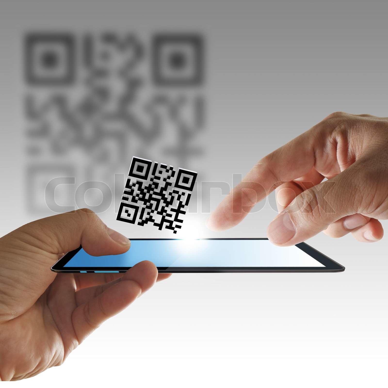 hand and tablet computer scan Qr code | Stock image | Colourbox