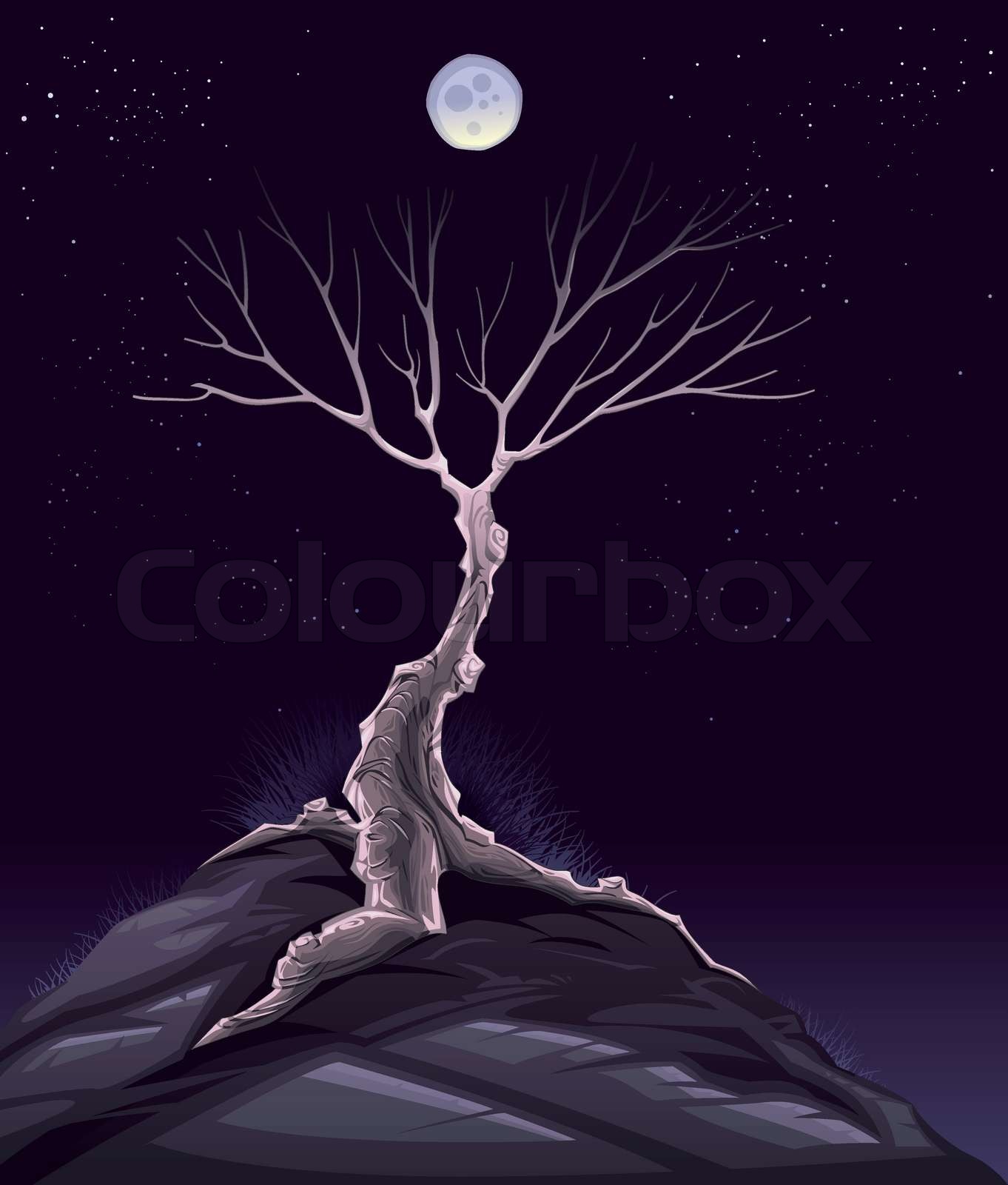 Landscape with tree in the night. | Stock vector | Colourbox