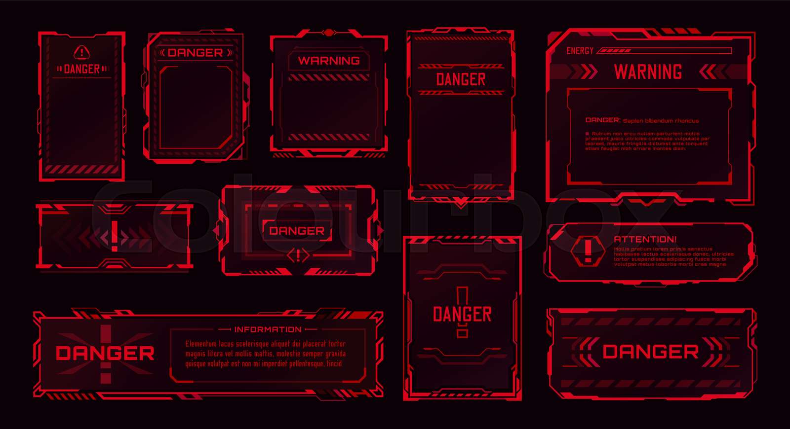 HUD danger zone, warning alert, danger red frames | Stock vector ...