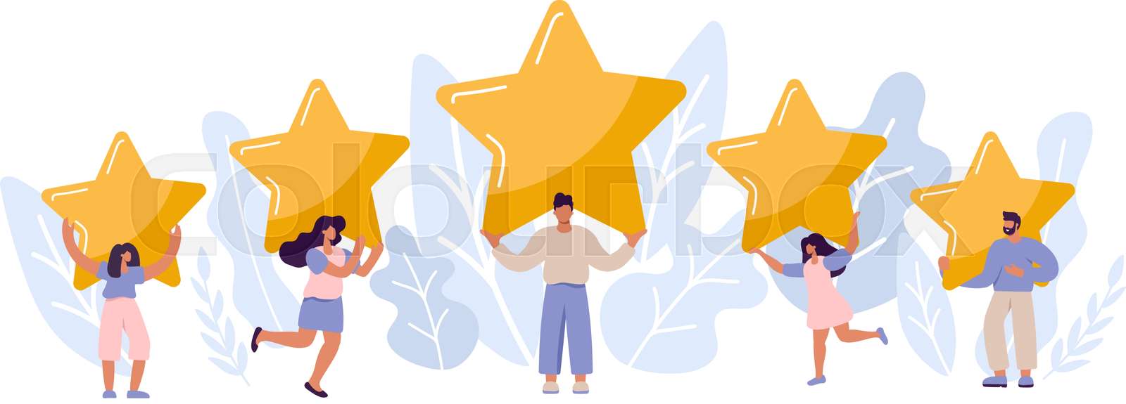 Happy and satisfied customer vector people are holding review stars ...