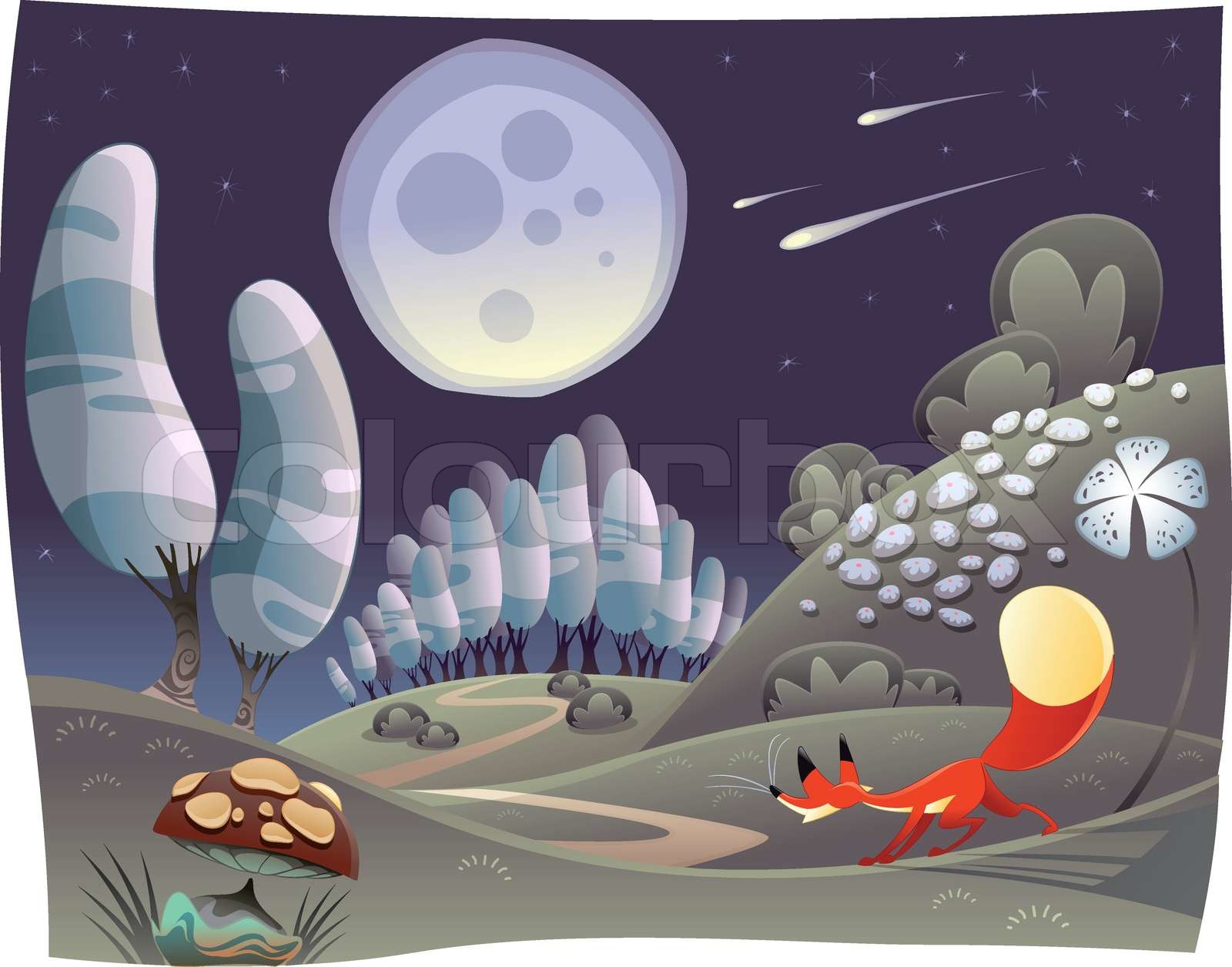 Fox in the night. | Stock vector | Colourbox