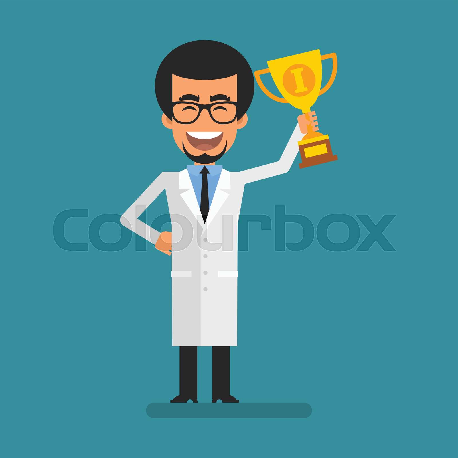 Young scientist holding golden cup | Stock vector | Colourbox