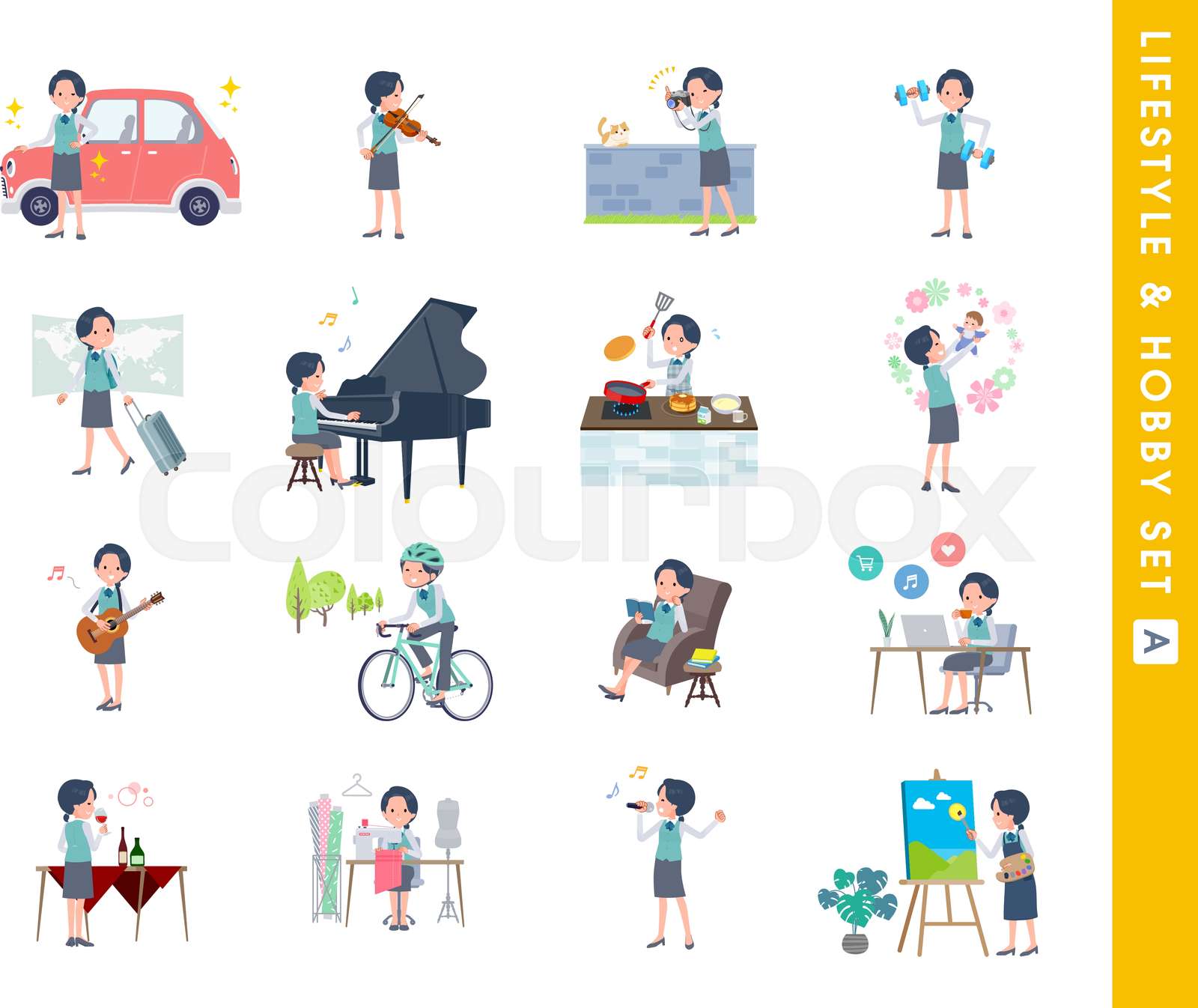 A set of Clerk woman about hobbies and lifestyle.type A | Stock vector ...