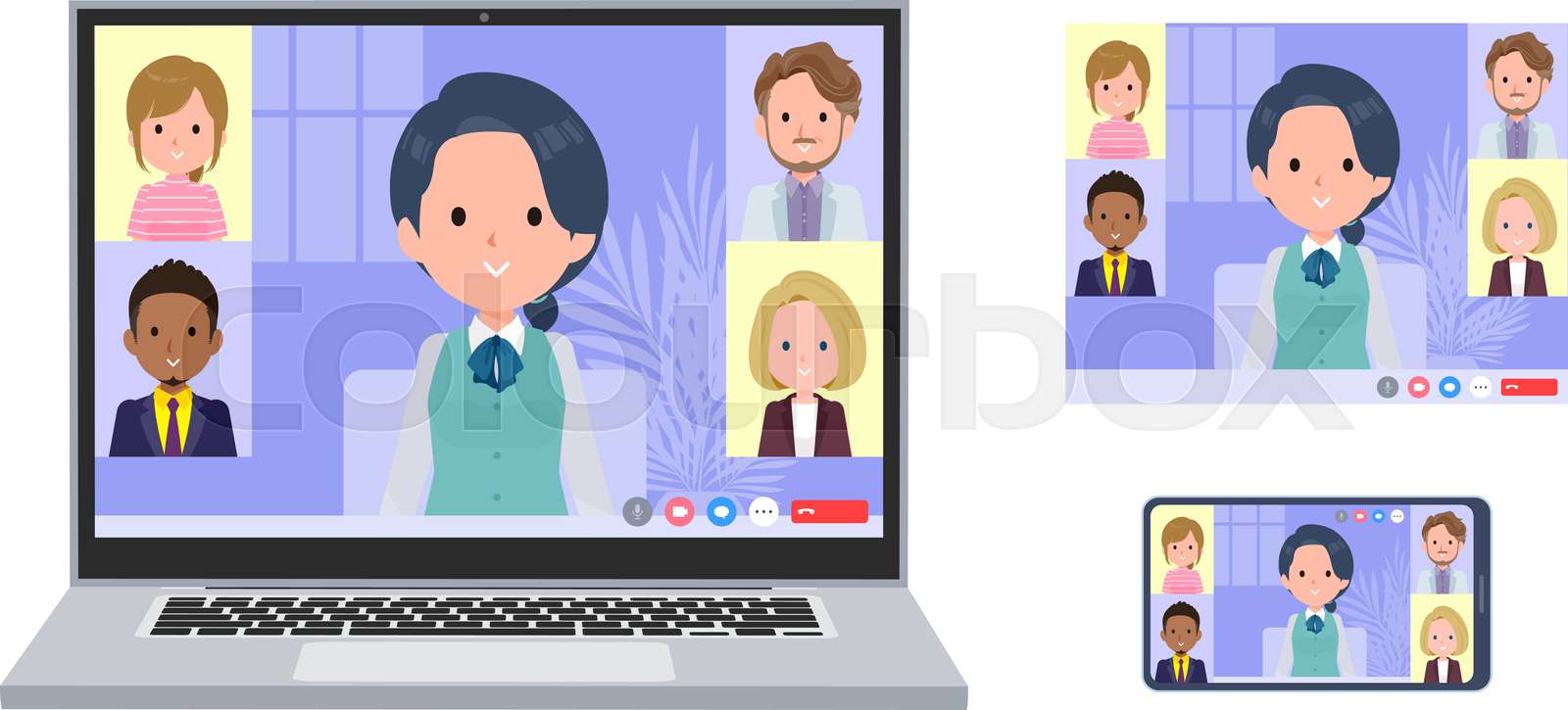 A set of Clerk woman having an online meeting | Stock vector | Colourbox