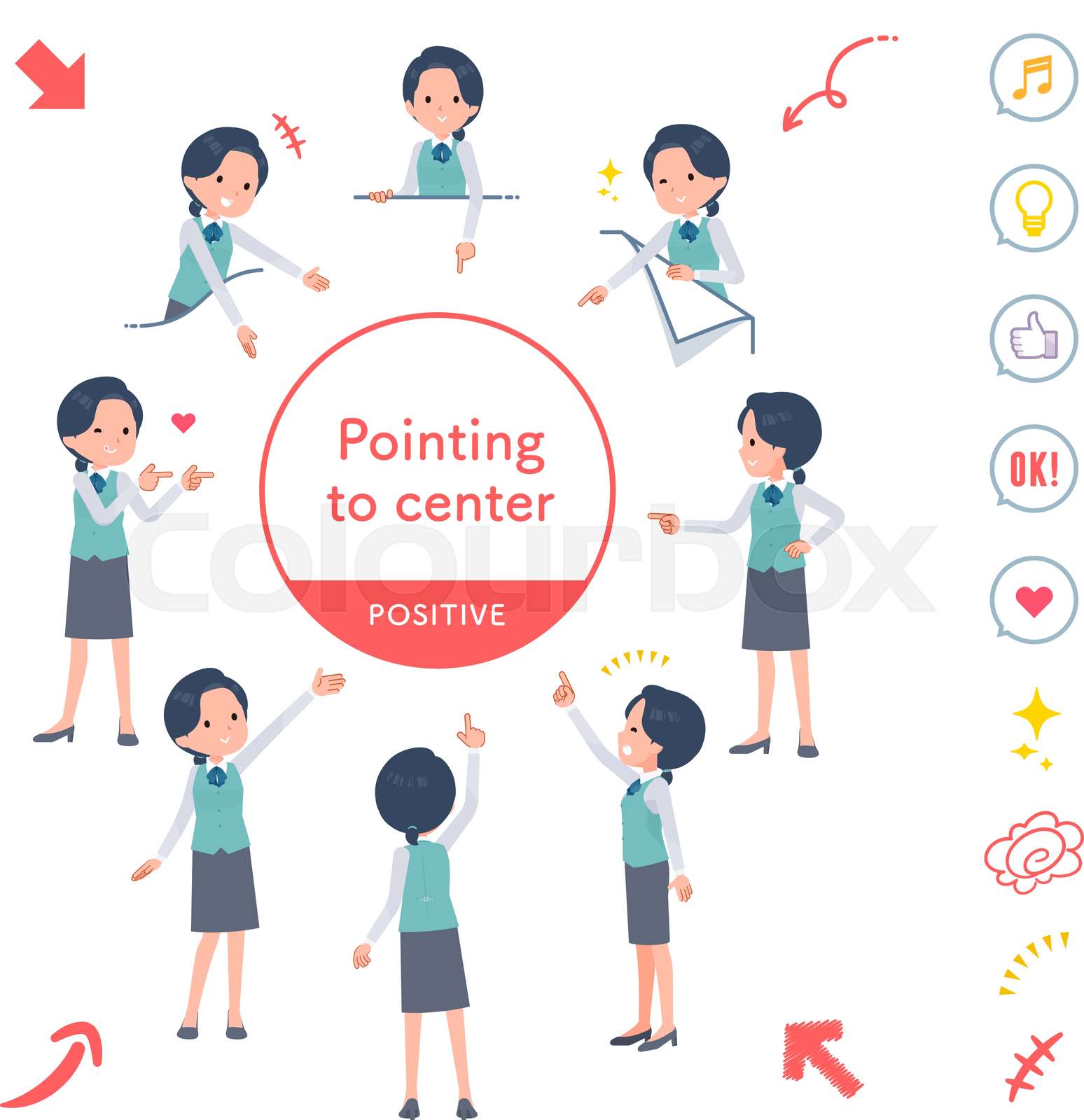 A set of Clerk woman pointing in different directions | Stock vector ...