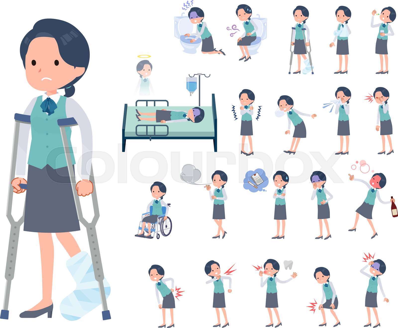 A set of Clerk woman with injury and illness | Stock vector | Colourbox