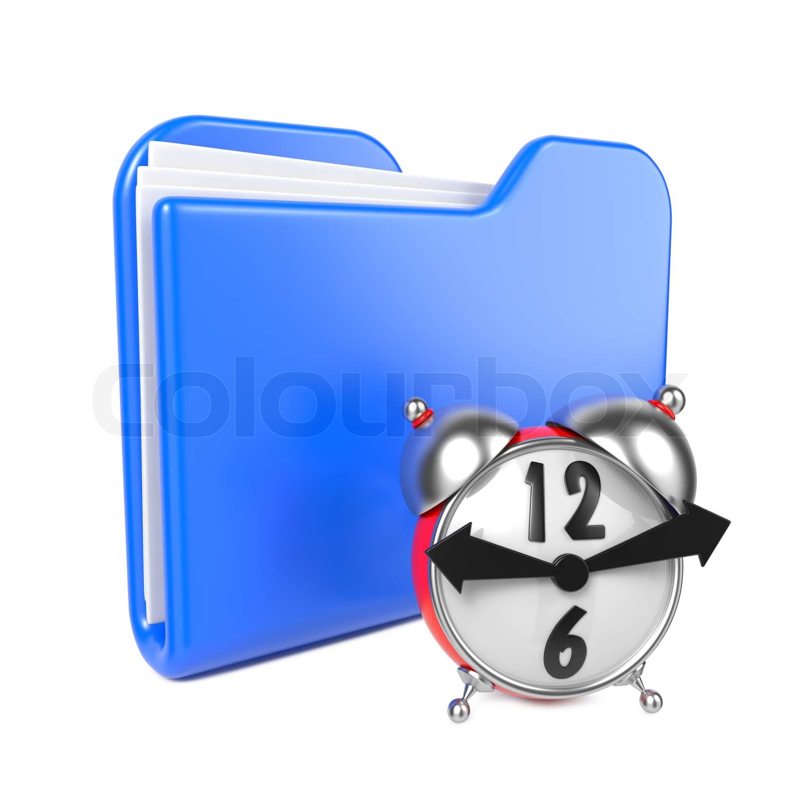 Blue Folder with Toon Alarm Clock | Stock image | Colourbox