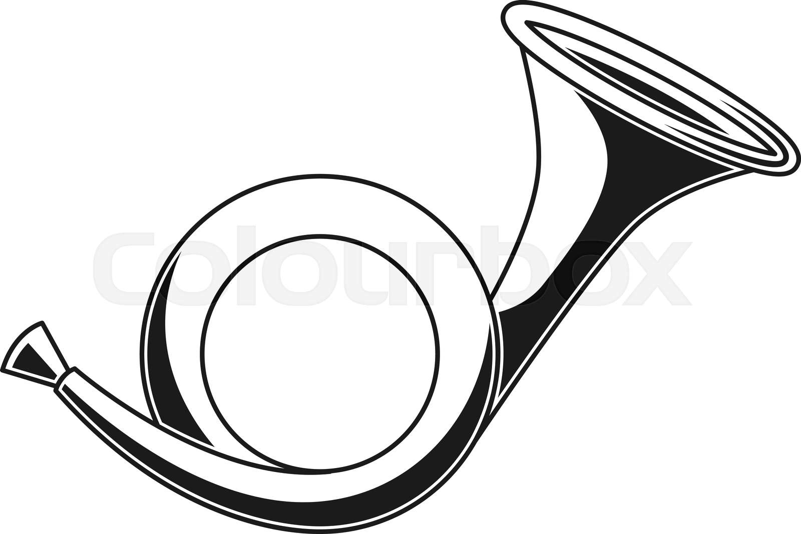 Illustration of hunting horn in engraving style. Design element for ...