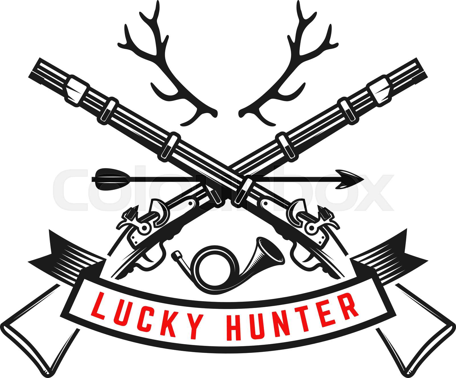 Emblem template of hunting club emblem with deer horns, guns, hunting ...