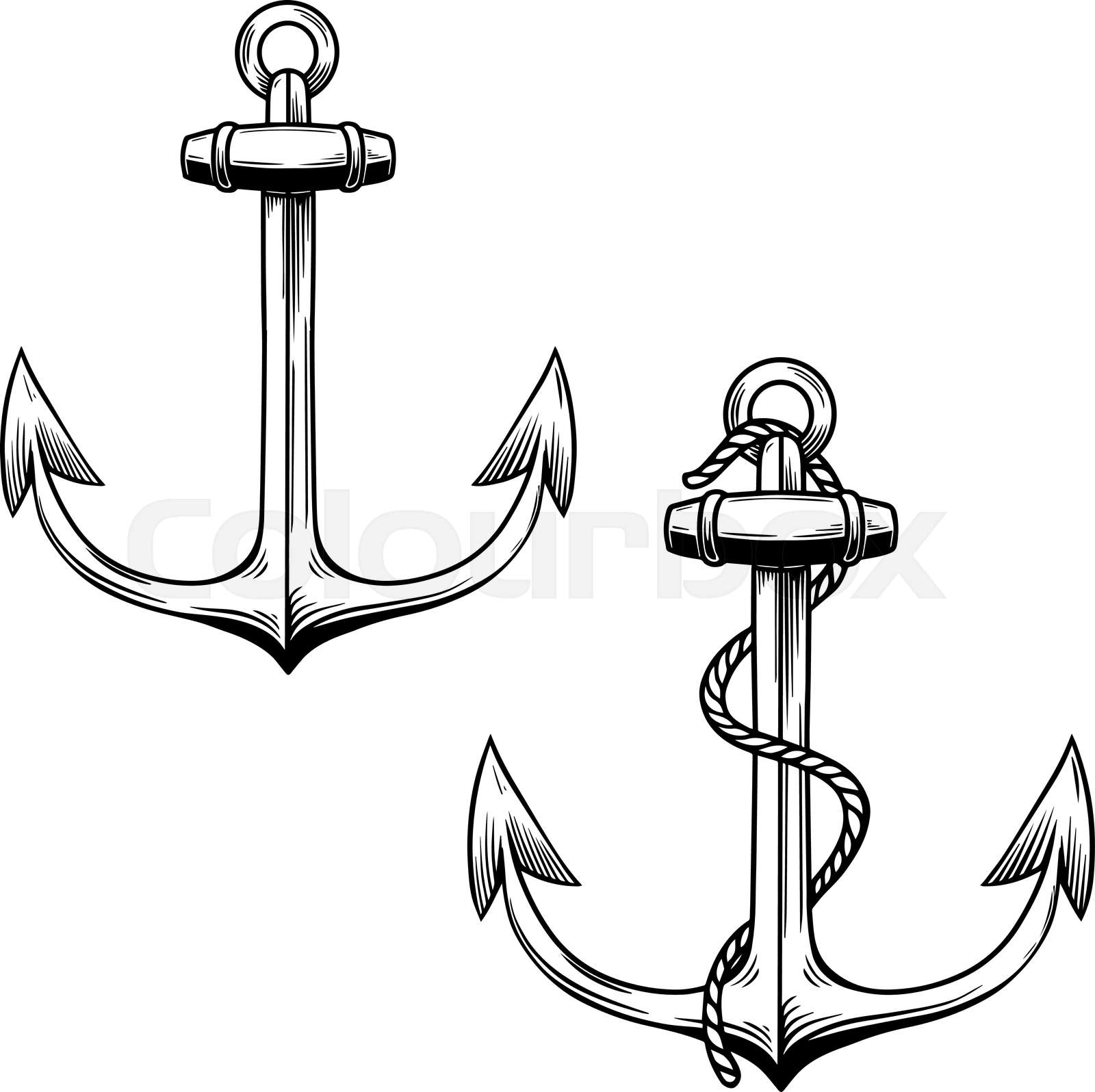 Set of illustration of anchor in engraving style. Design element for ...