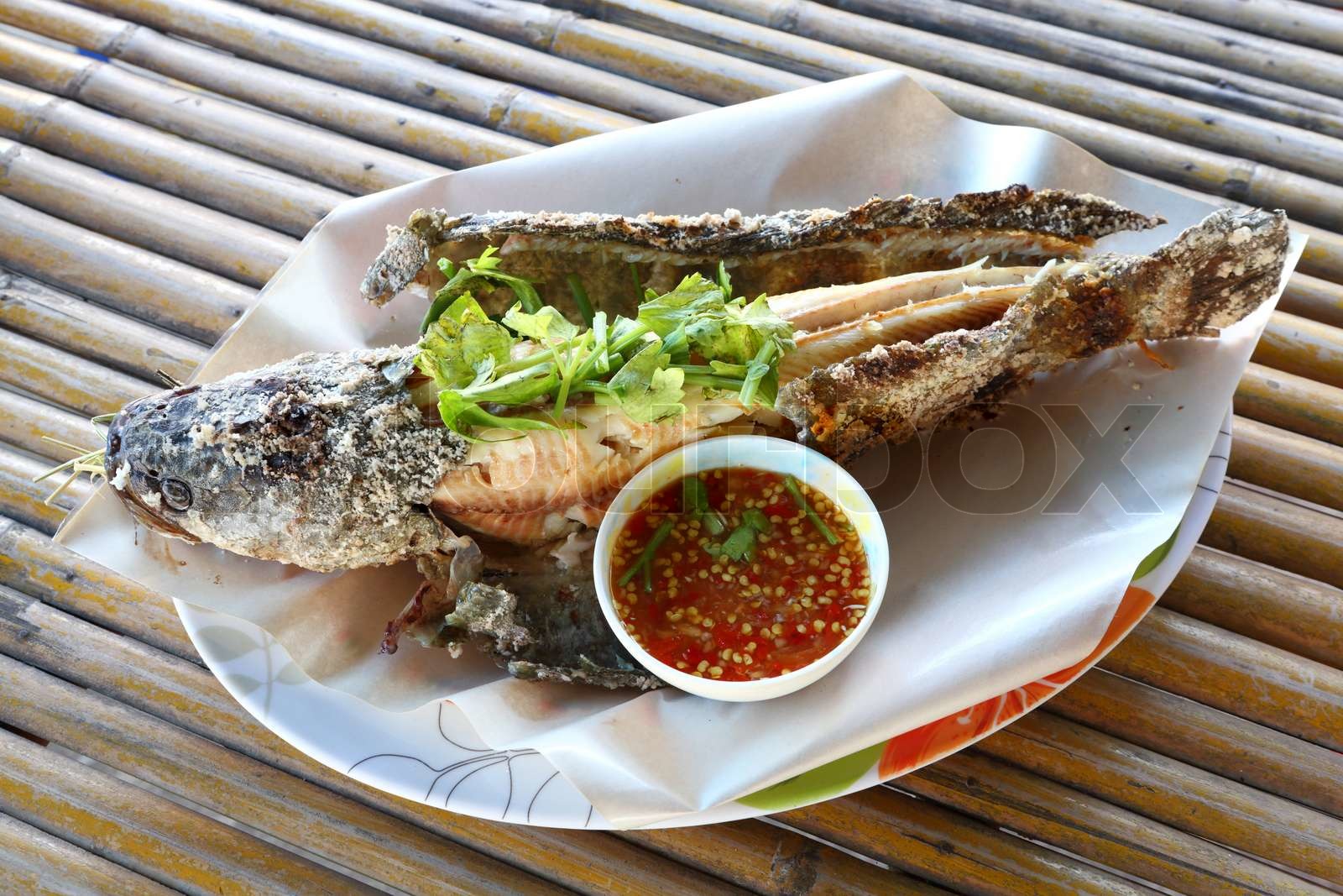 Grilled snake head fish with Thai pepper sauce | Stock image | Colourbox