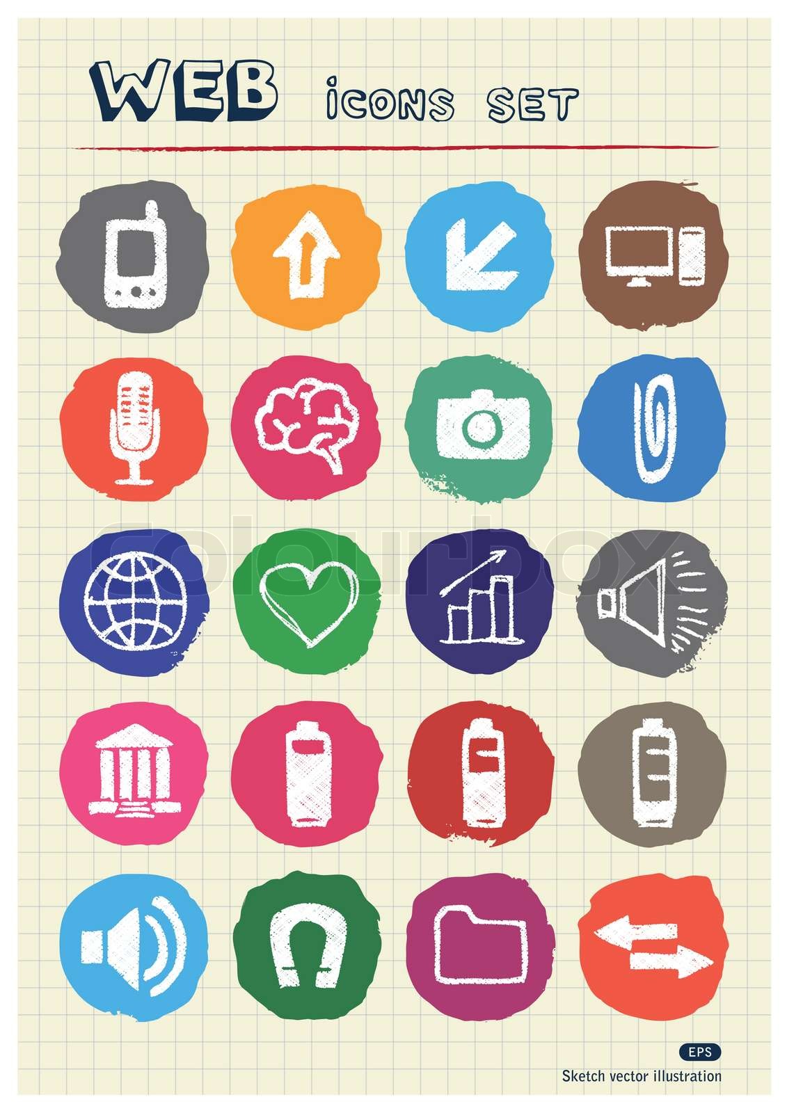 Internet and media icons set drawn by chalk | Stock vector | Colourbox