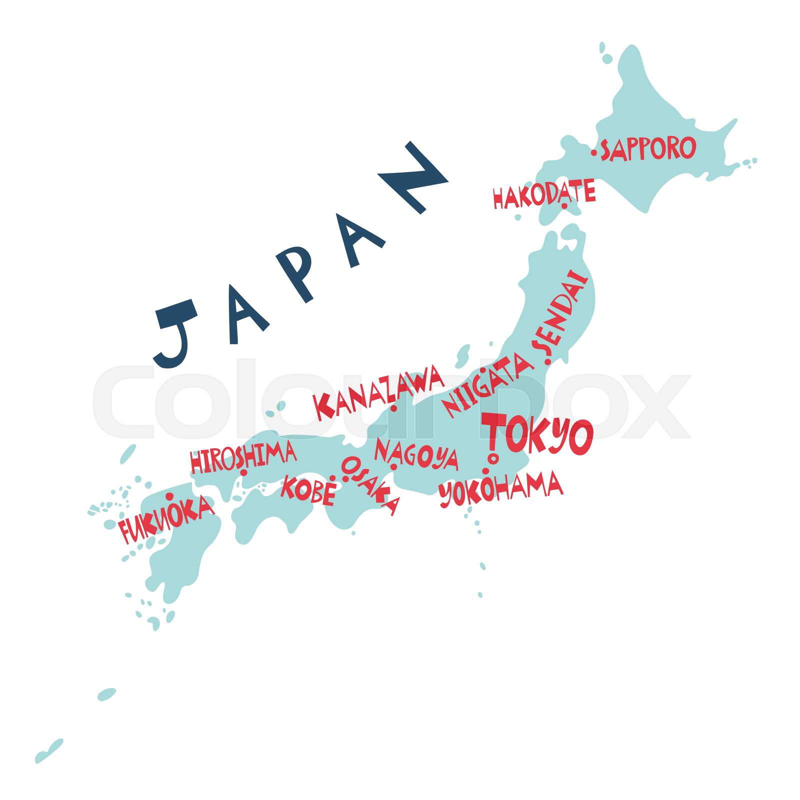 Vector hand drawn stylized map of Japan cities. East map element ...