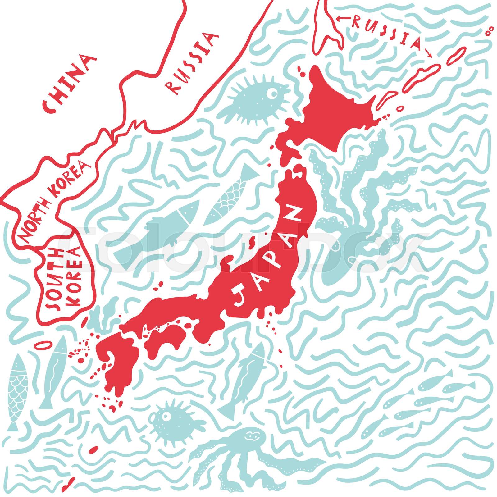 Vector hand drawn stylized map of Japan. East map element. Japanese ...