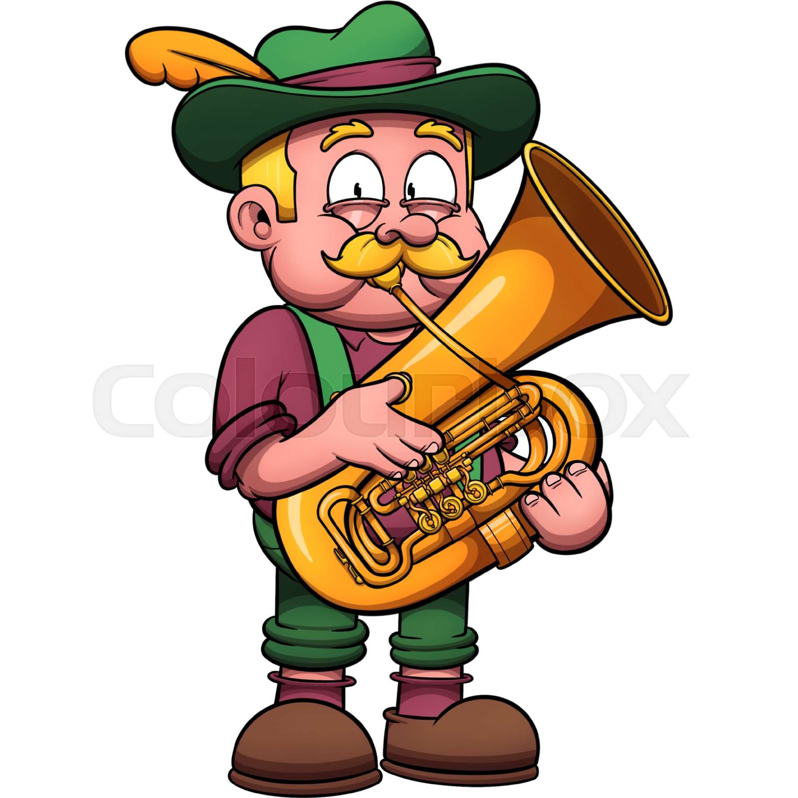 Bavarian man in traditional clothes playing the tuba. Vector clip art ...