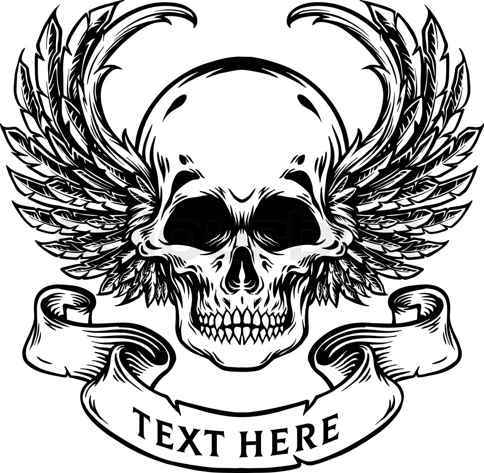 Logo Human winged Skull Monochrome | Stock vector | Colourbox