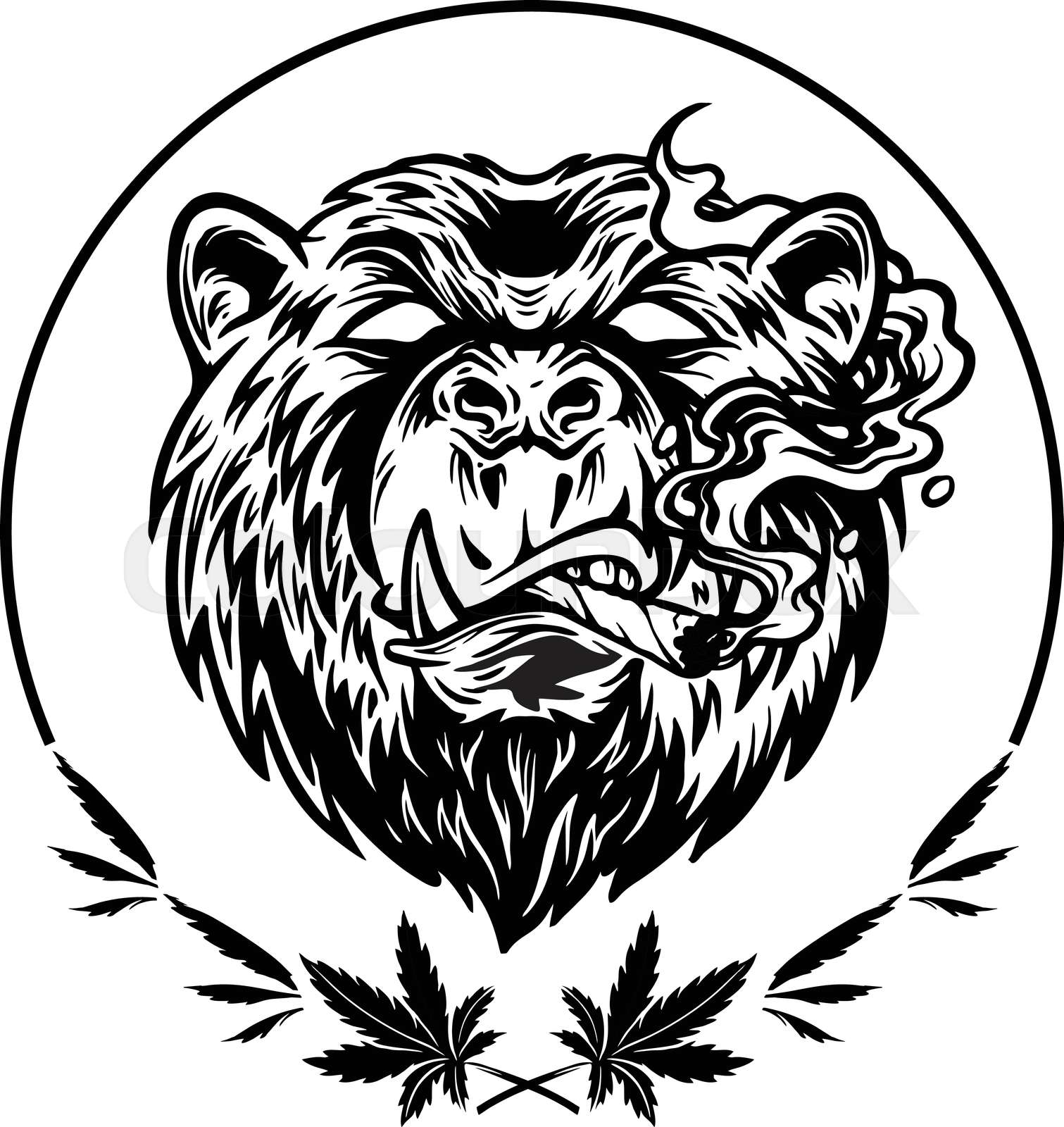 Marijuana Smoke Scary Bear Weed Mascot Logo Outline | Stock vector ...