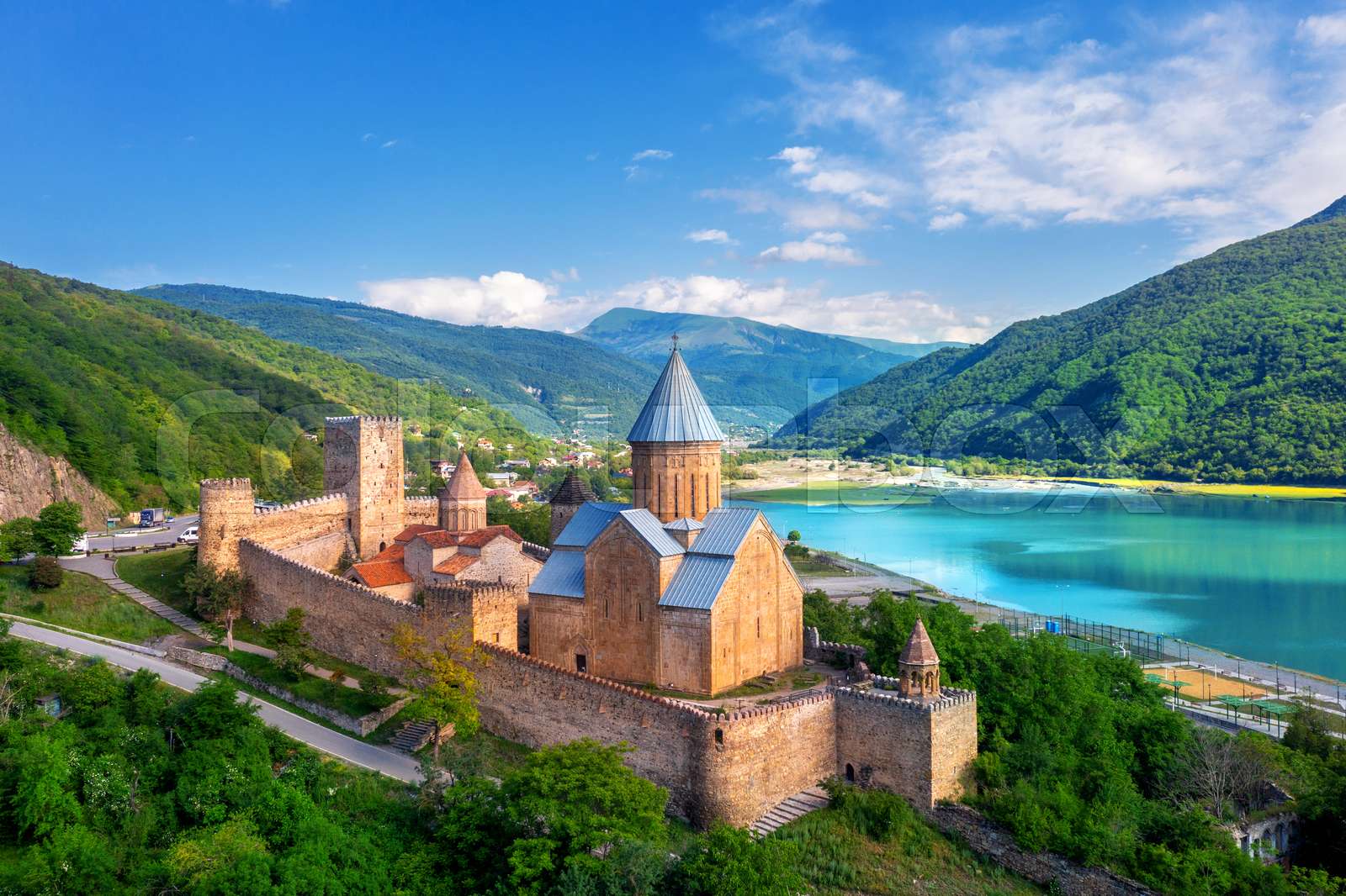 Aerial view of Ananuri Fortress Complex in Georgia. | Stock image ...