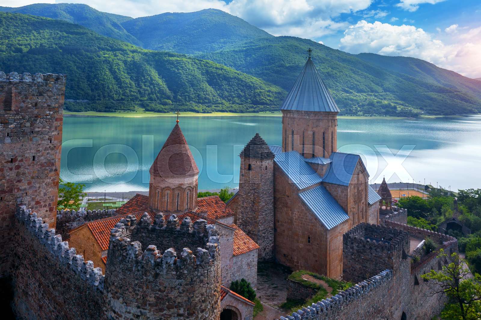 Aerial view of Ananuri Fortress Complex in Georgia. | Stock image ...