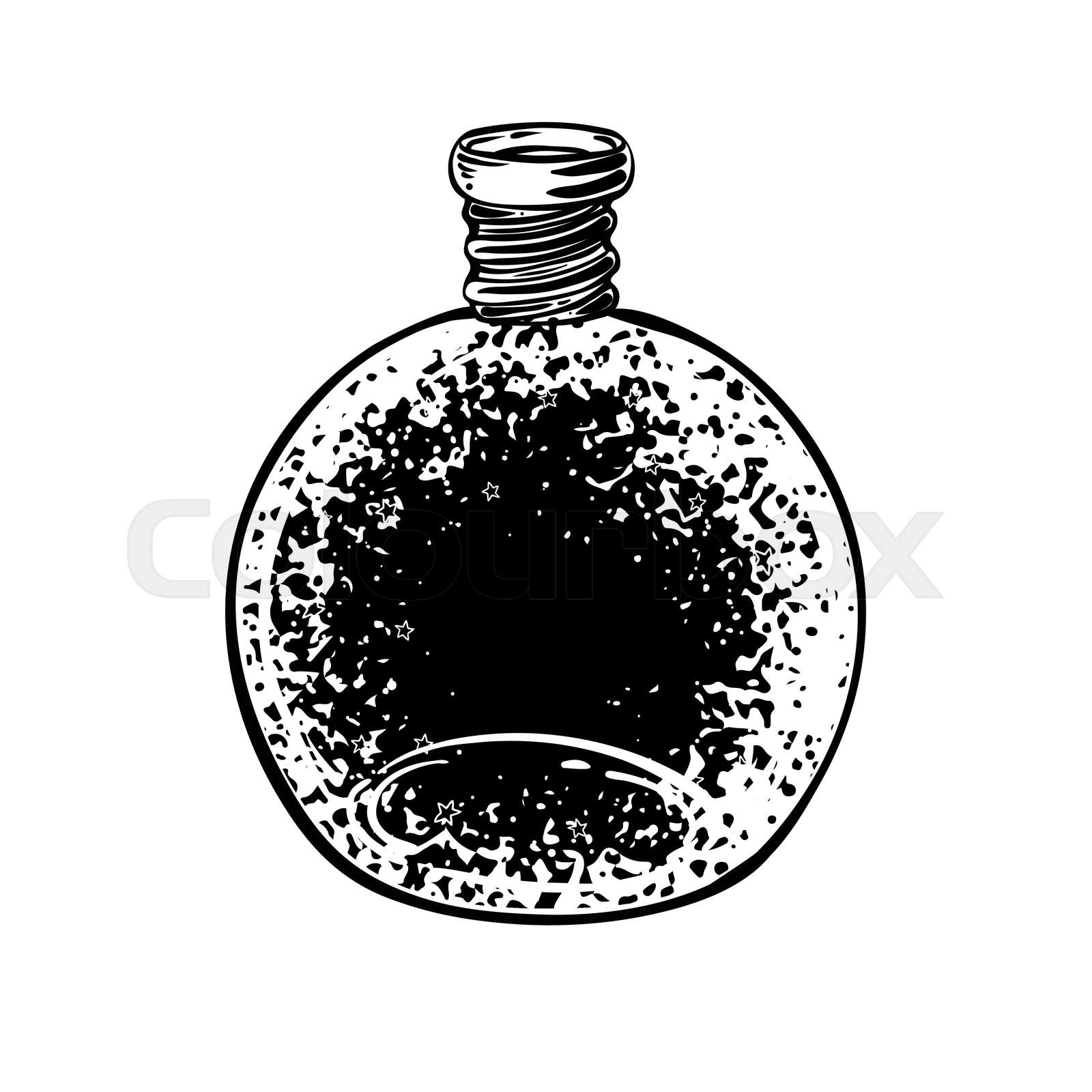 Magic potion. black bottle. Vector illustration isolated. Spirituality ...