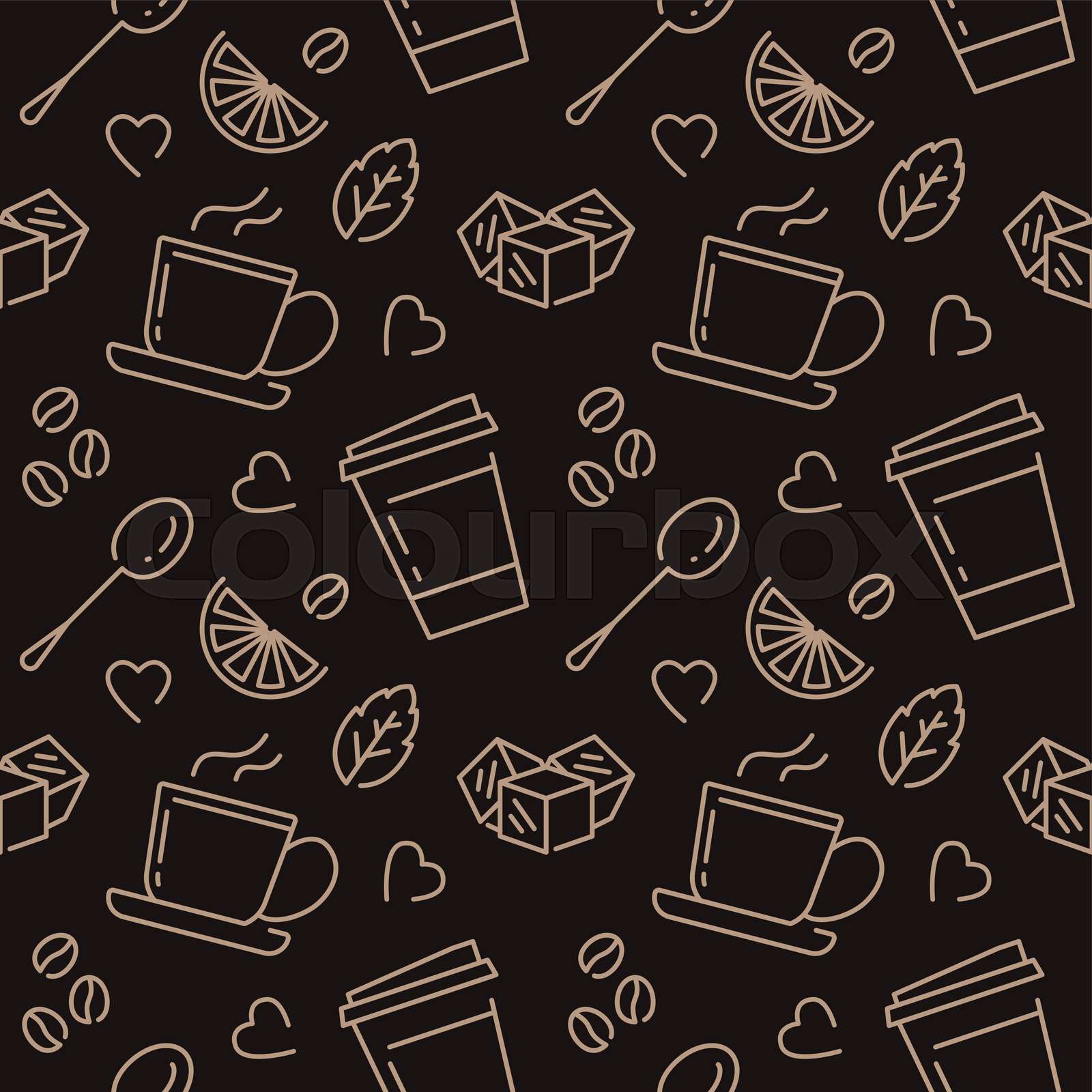 Coffee Cafe Beverage Seamless Pattern Dark Background | Stock vector ...