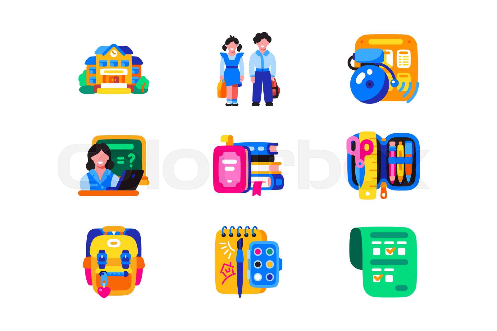 School supplies icons set | Stock vector | Colourbox