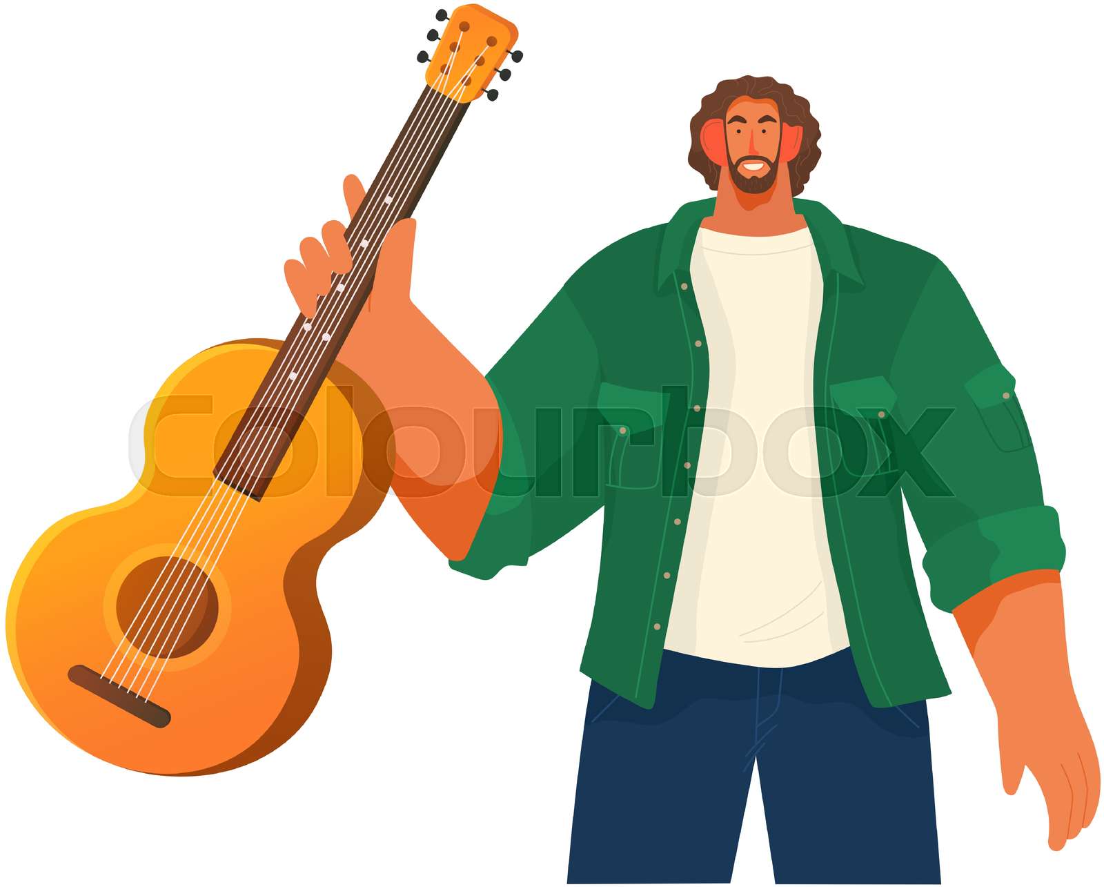 Male street guitarist character playing acoustic guitar instrument ...