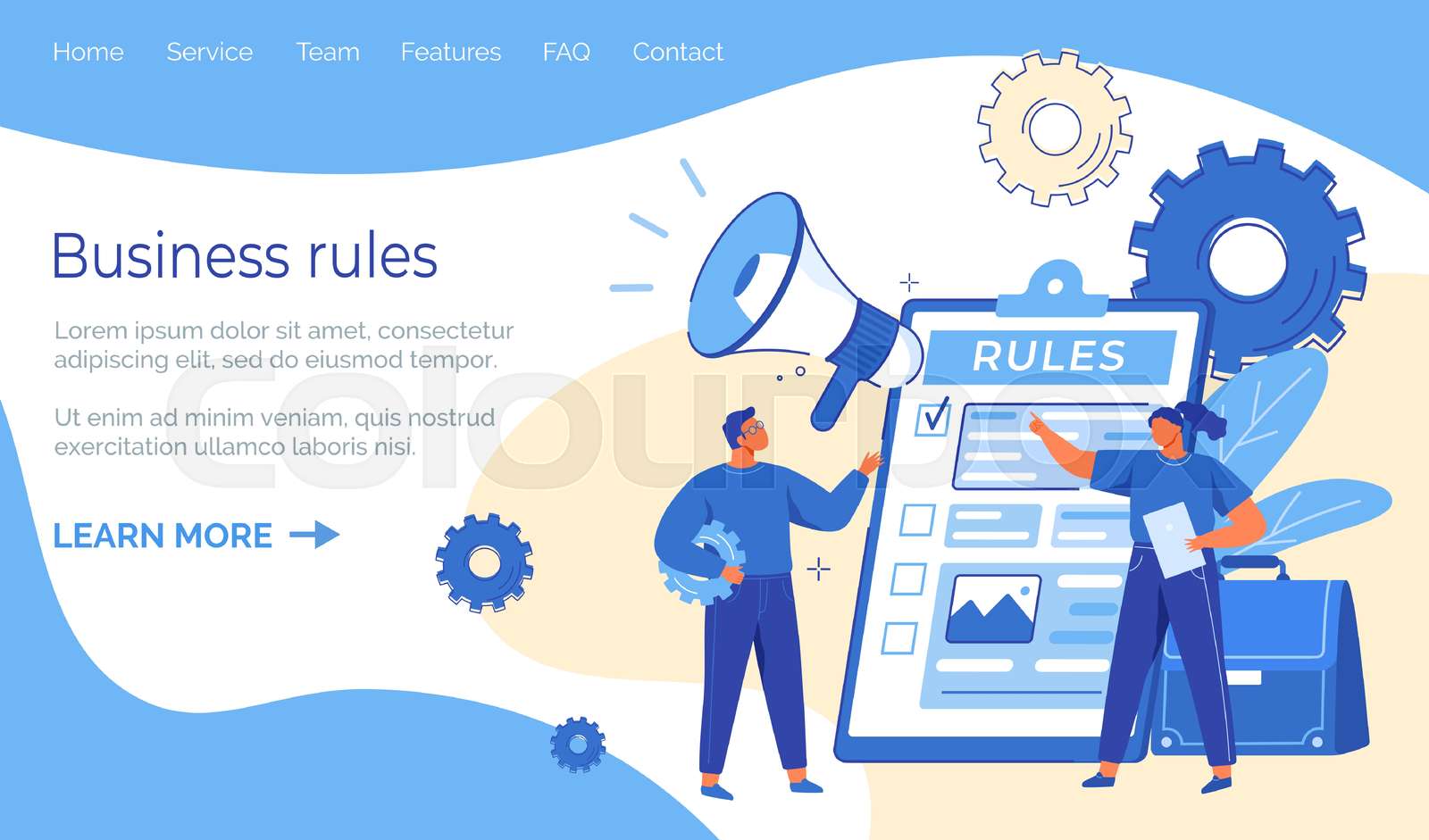 Colleagues discuss business rules. People near giant clipboard, task ...