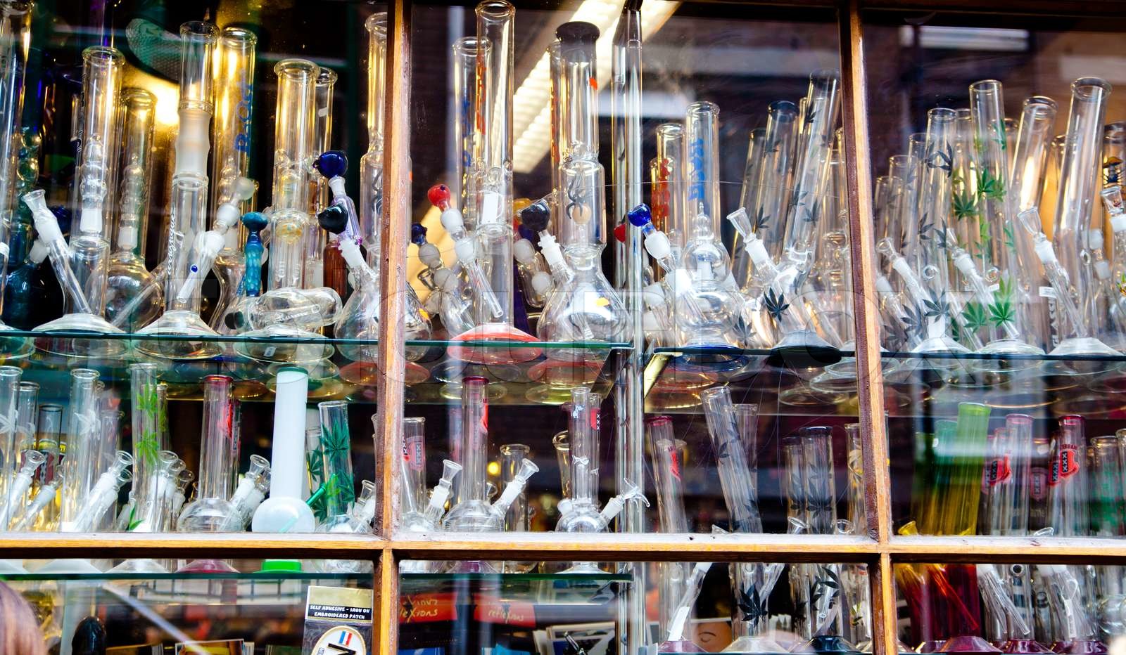 Shop of glass water bongs | Stock image | Colourbox