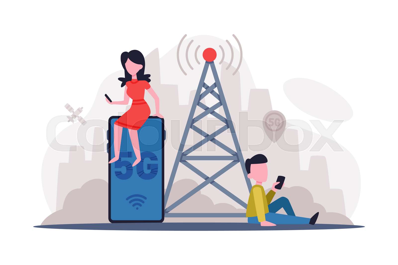 Network wireless technology. Small people characters using high speed ...