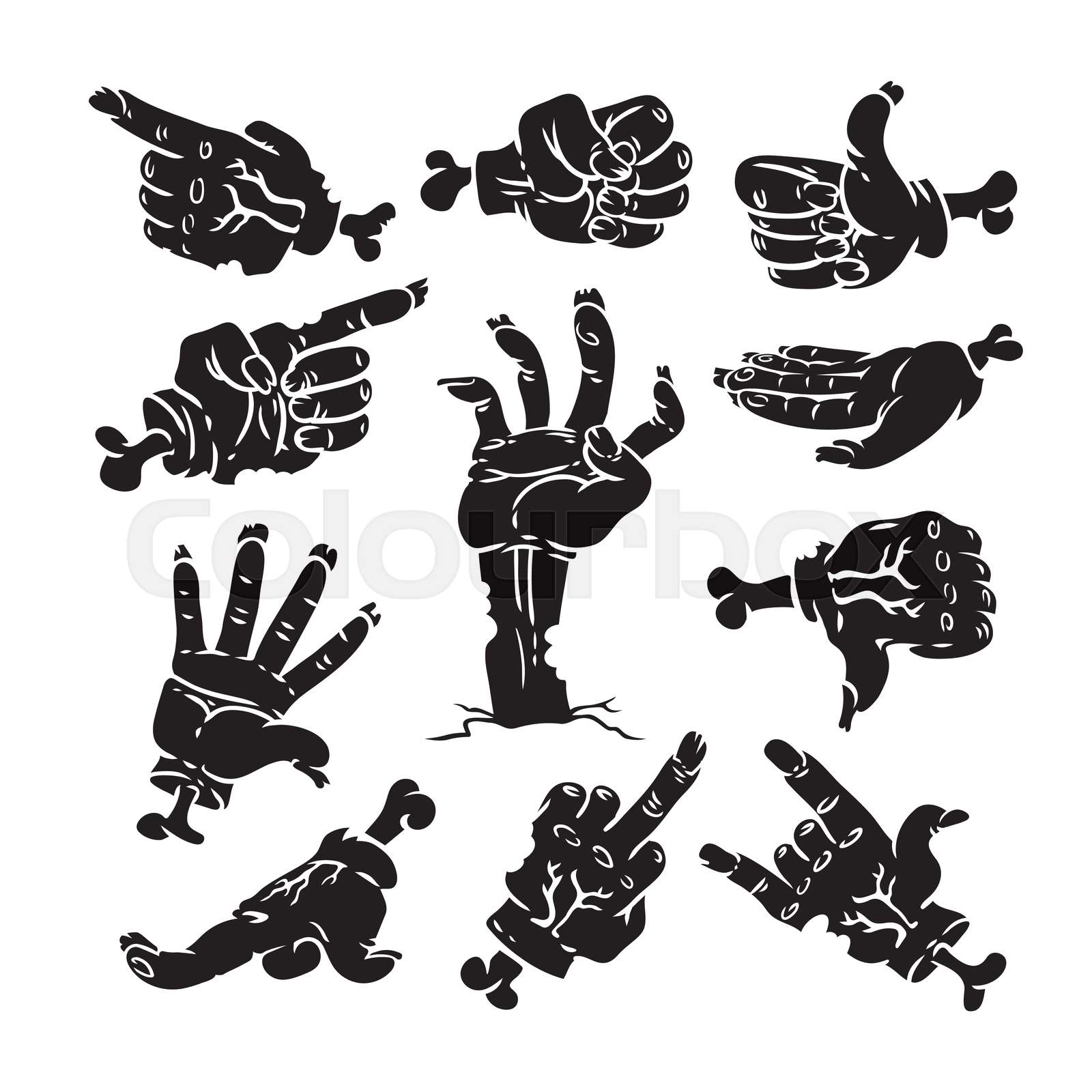 Cartoon Zombie Hands Collection Black Shapes Stock Vector Colourbox