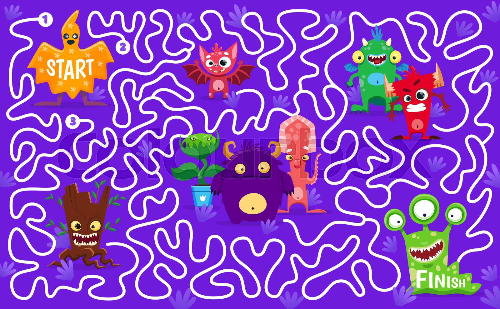 Labyrinth maze with creepy monsters personages | Stock vector | Colourbox