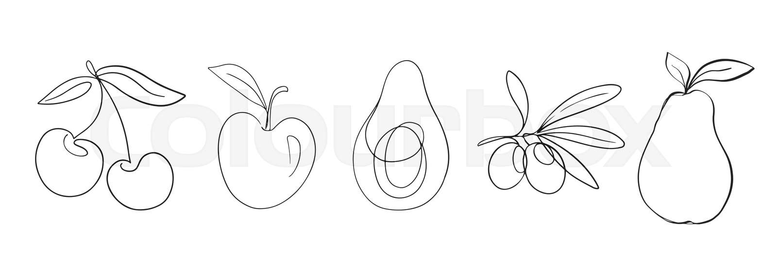 One Line Drawing Fruits Set | Stock vector | Colourbox