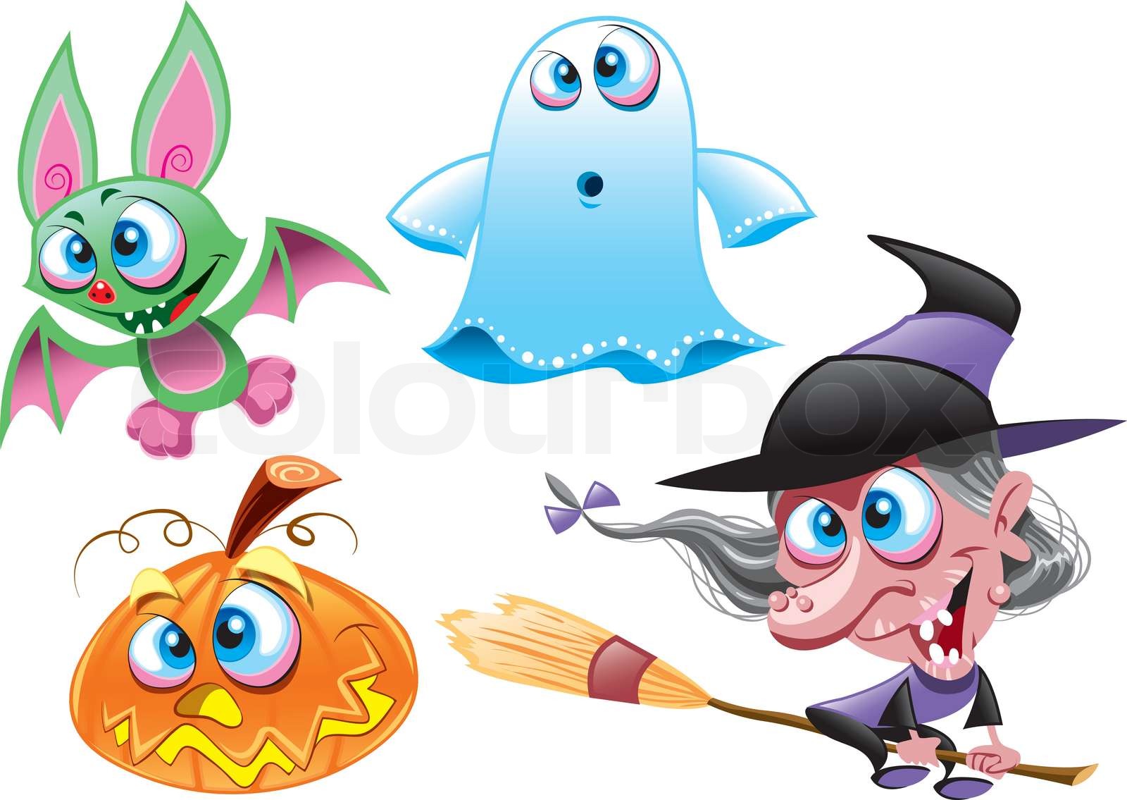 Witch, Ghost, Bat, Pumpkin | Stock vector | Colourbox
