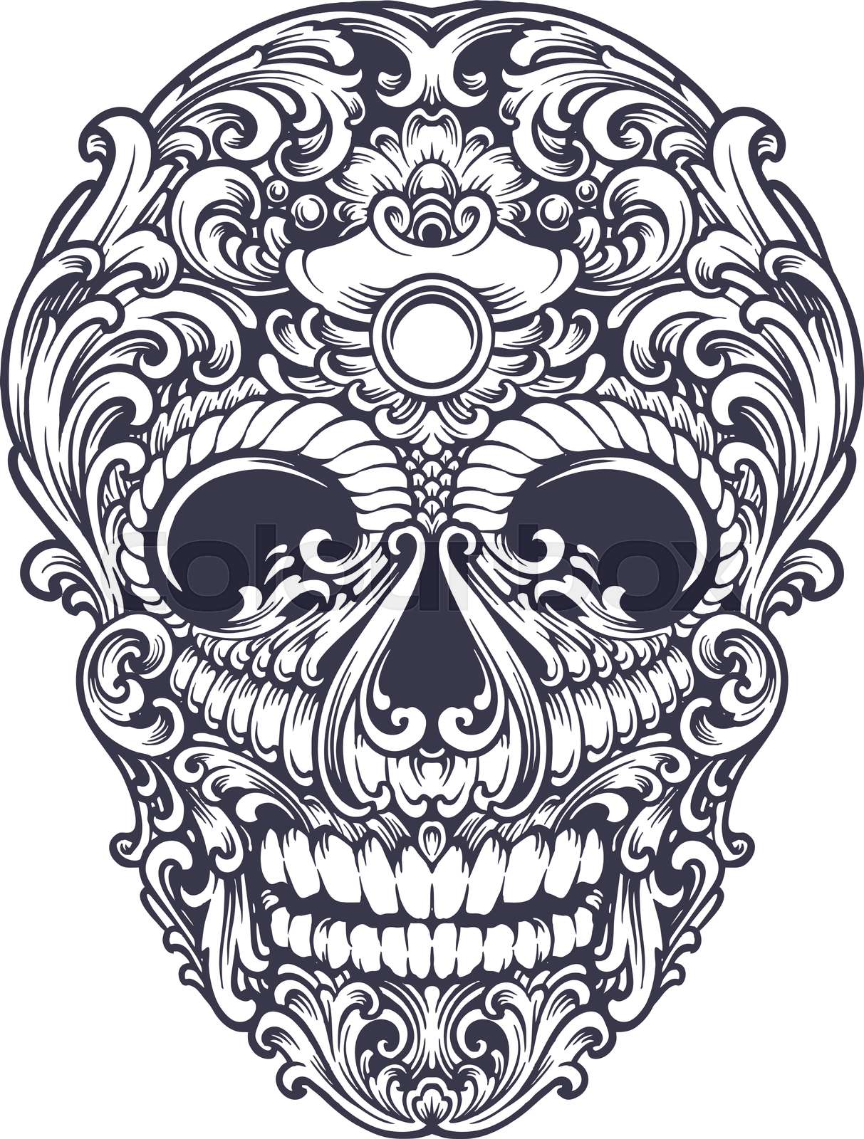 Classic luxury skull head ornament monochrome | Stock vector | Colourbox