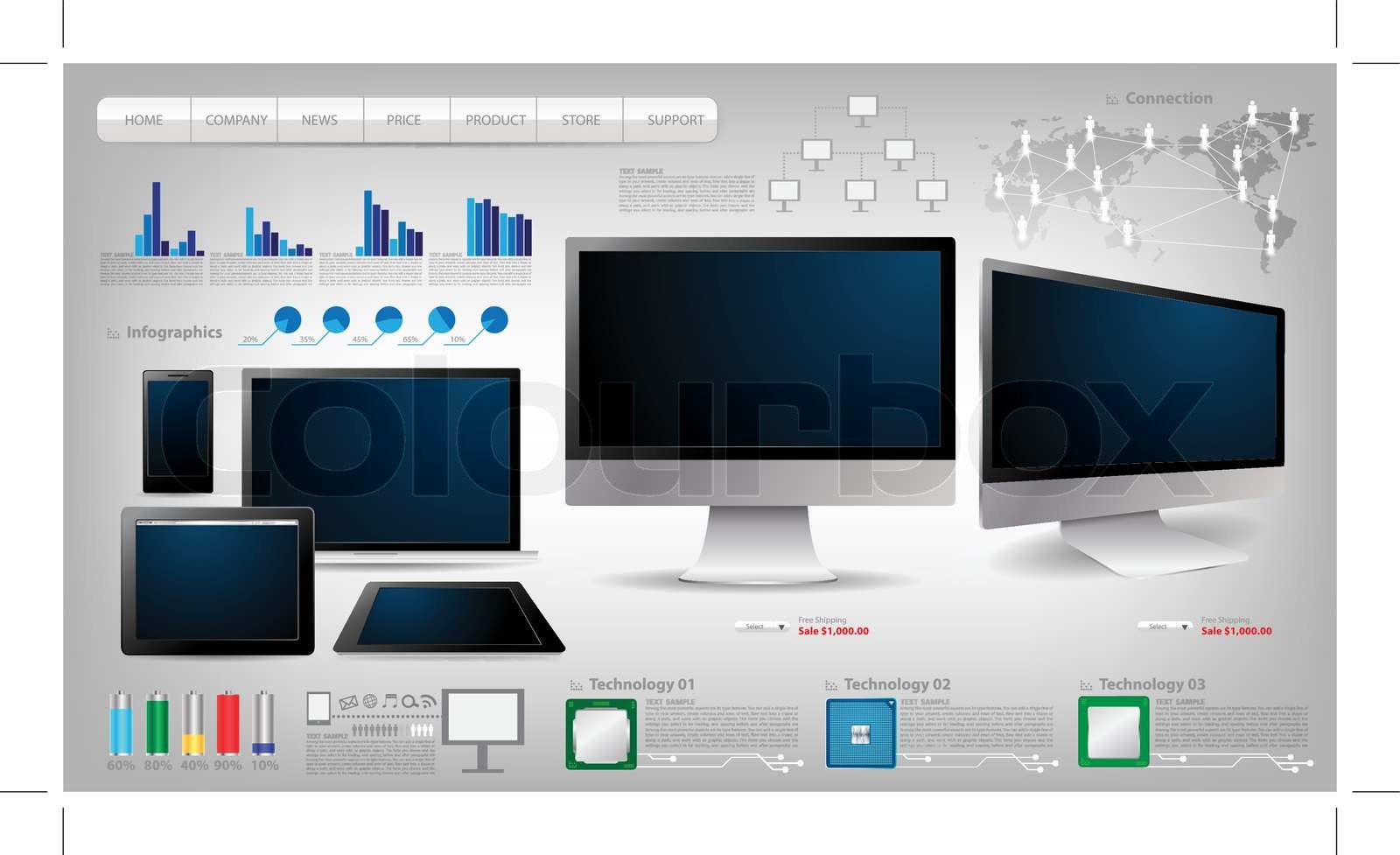 Realistic vector laptop, tablet computer, monitor and mobile phone ...