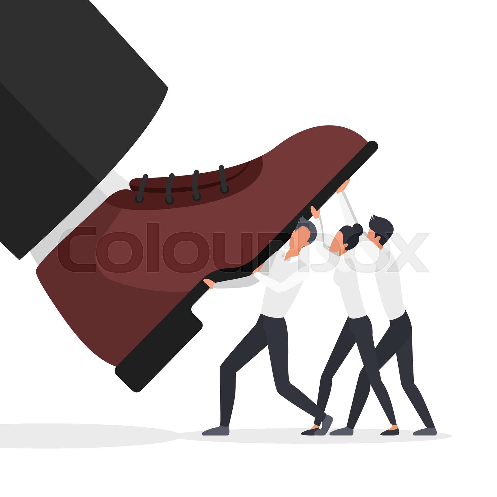 Abuse, crush and attack of giant boss foot to business people, team of ...