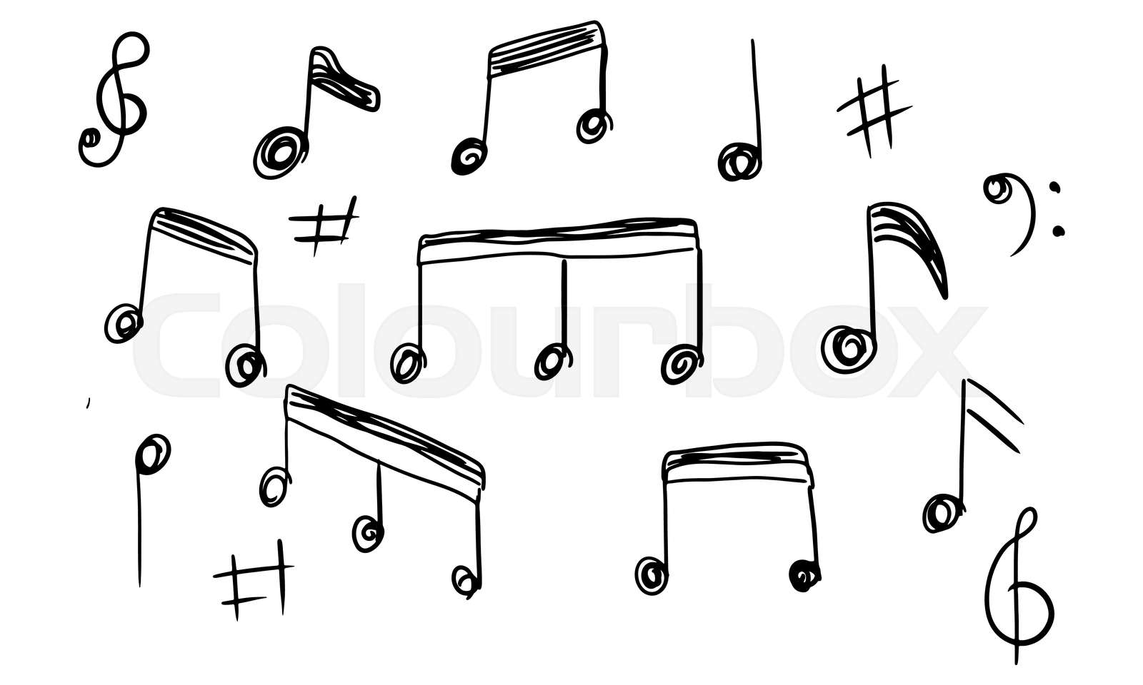 Music notes hand drawn and doodle design set. Sketch of melody and ...